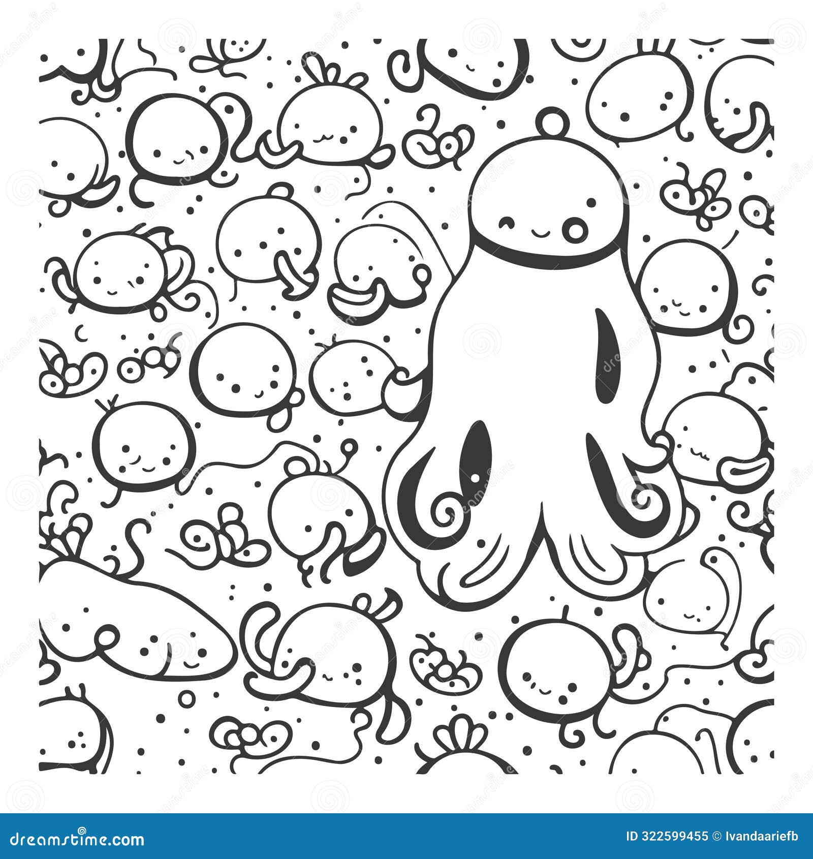 Doodle Kids Cartoon Octopus Seamless Pattern Illustration Grey Stock ...