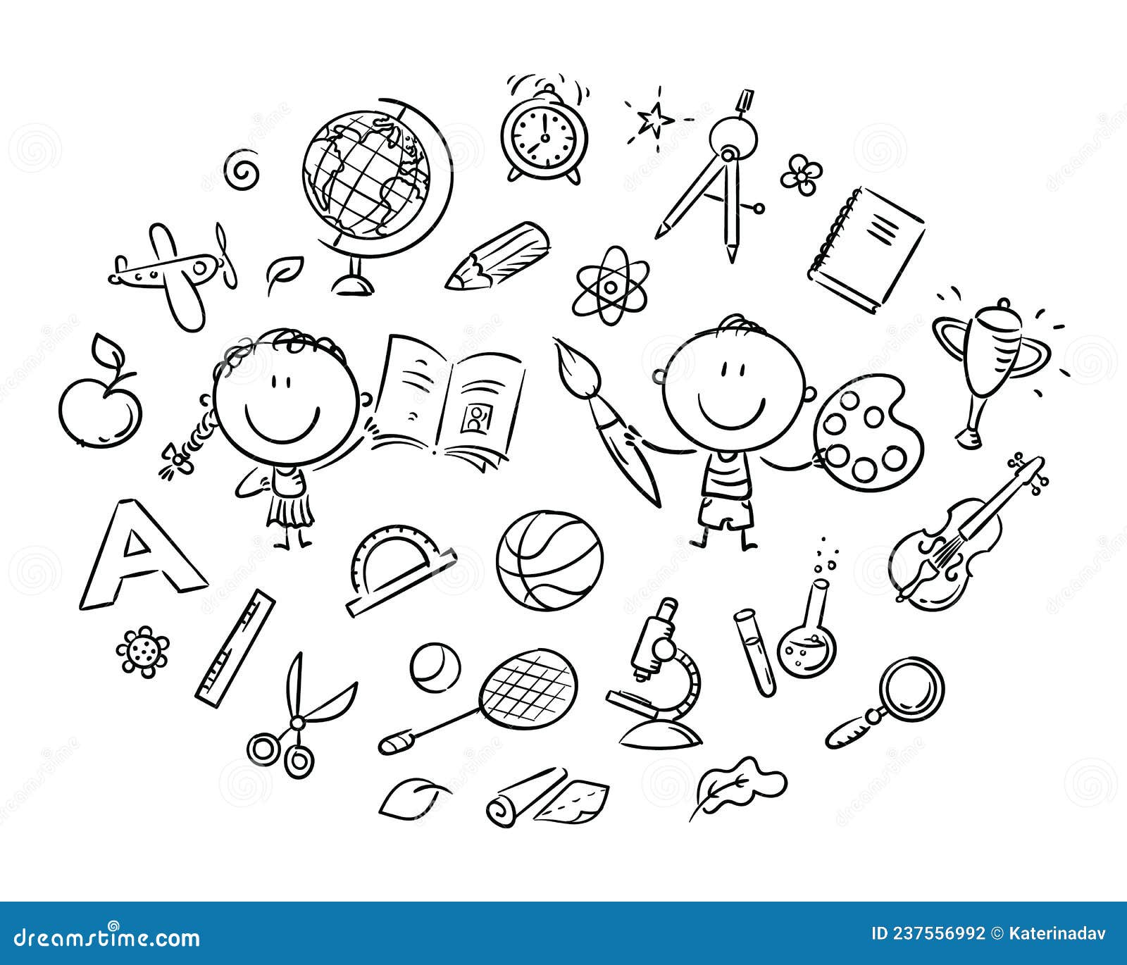 Cartoon Kids with Various Objects for Creativity, Hobby or Learning ...