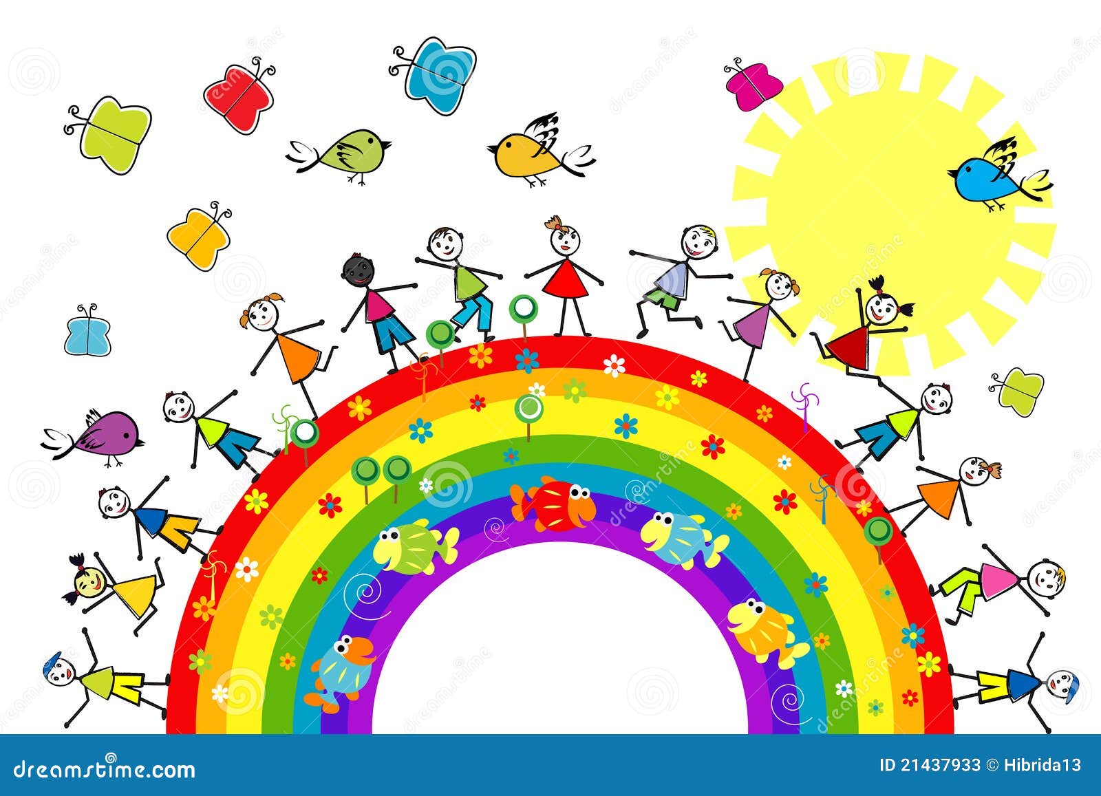 Doodle Kids Playing on a Rainbow Stock Vector - Illustration of child ...