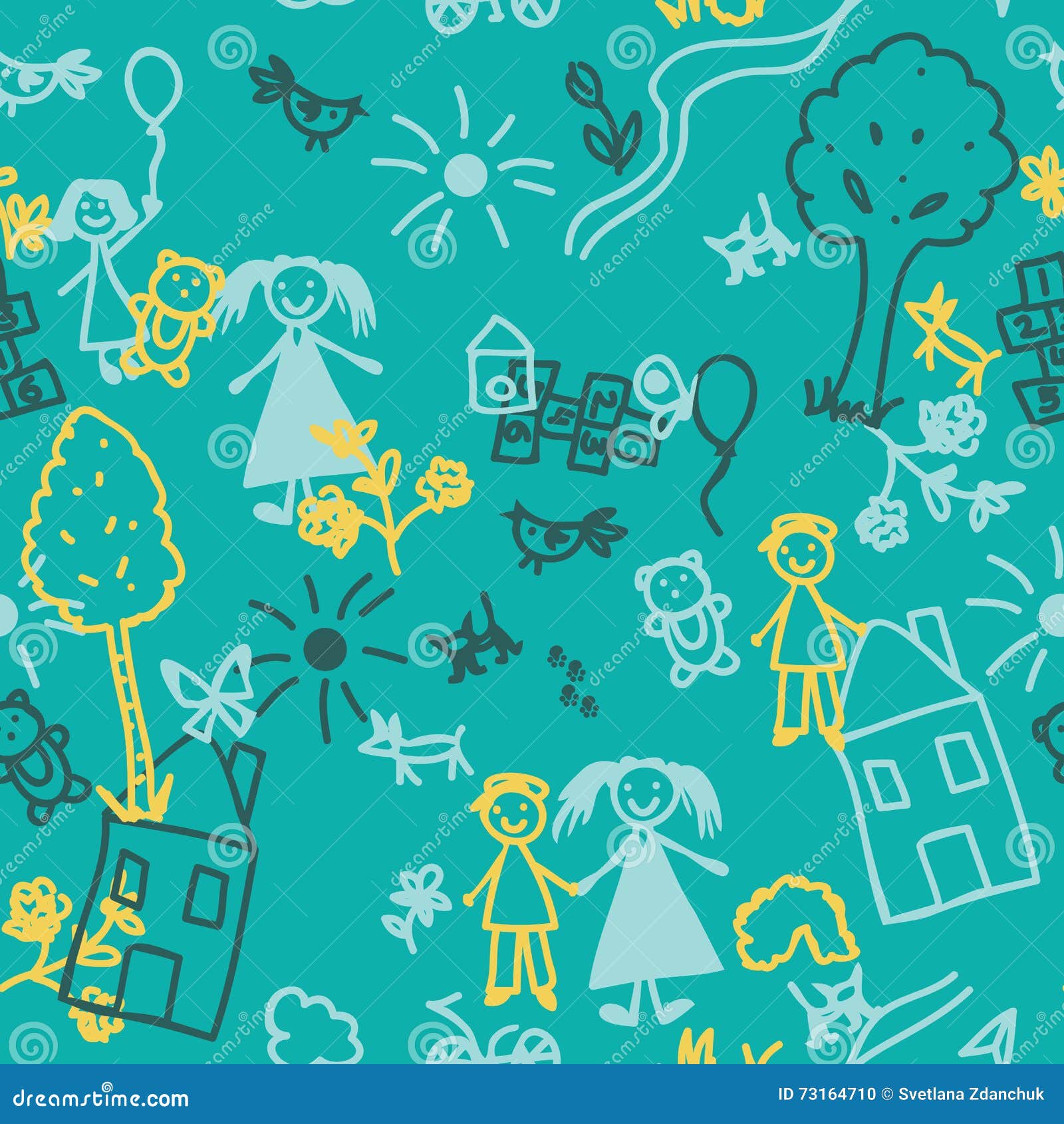 Doodle Kids Seamless Background Stock Illustration - Illustration of ...
