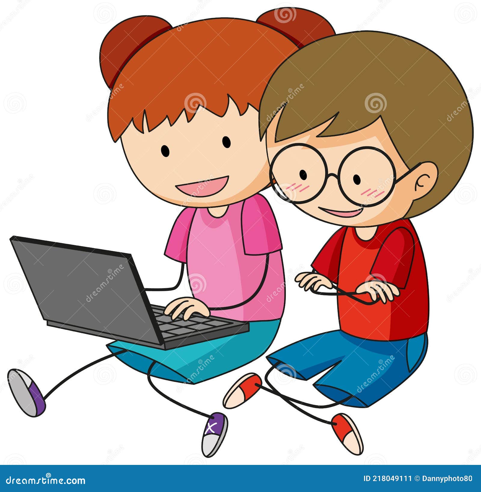 A Doodle Kids Using Laptop Cartoon Character Isolated Stock Vector ...