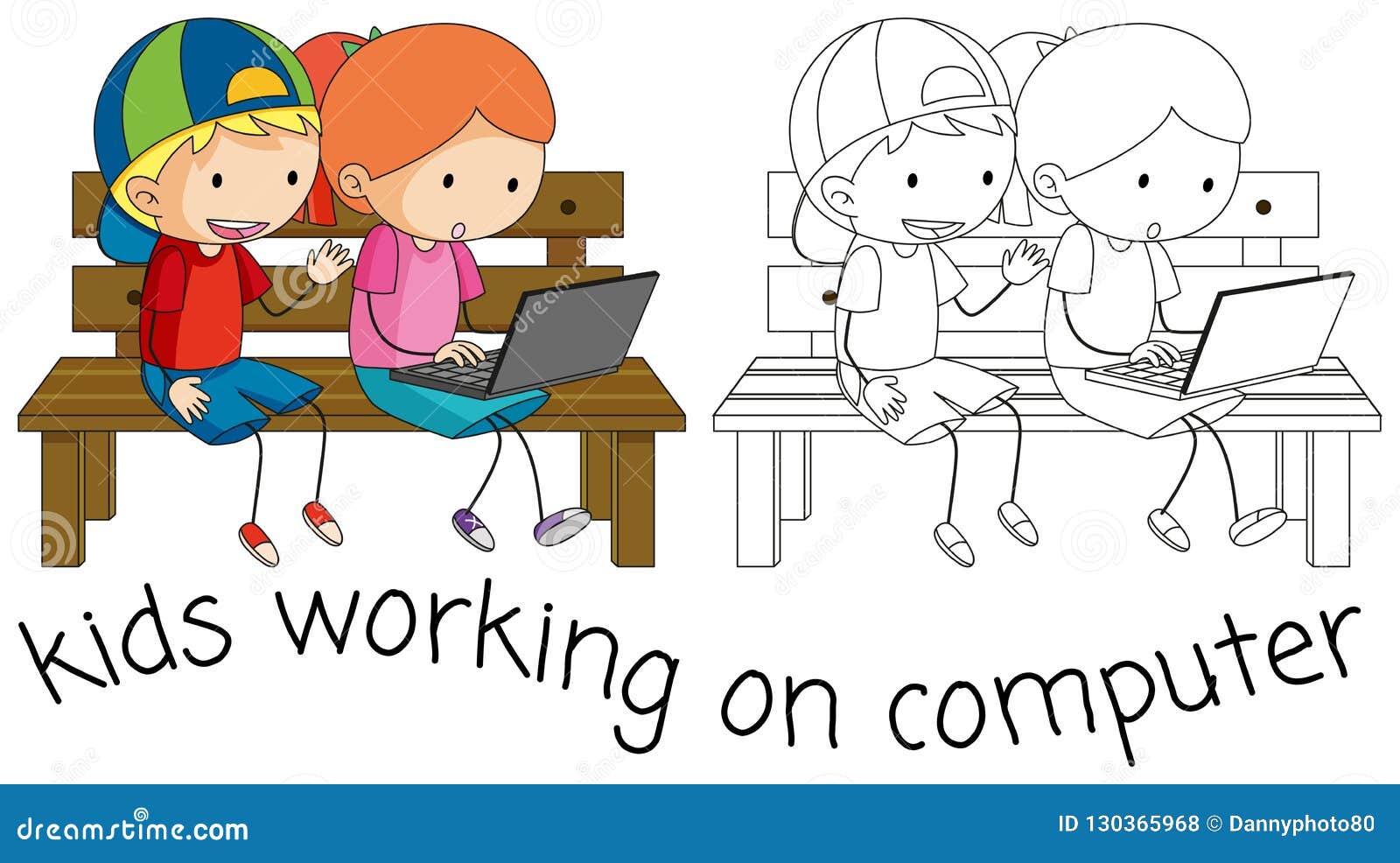 Doodle Kids Working on Computer Stock Vector - Illustration of ...