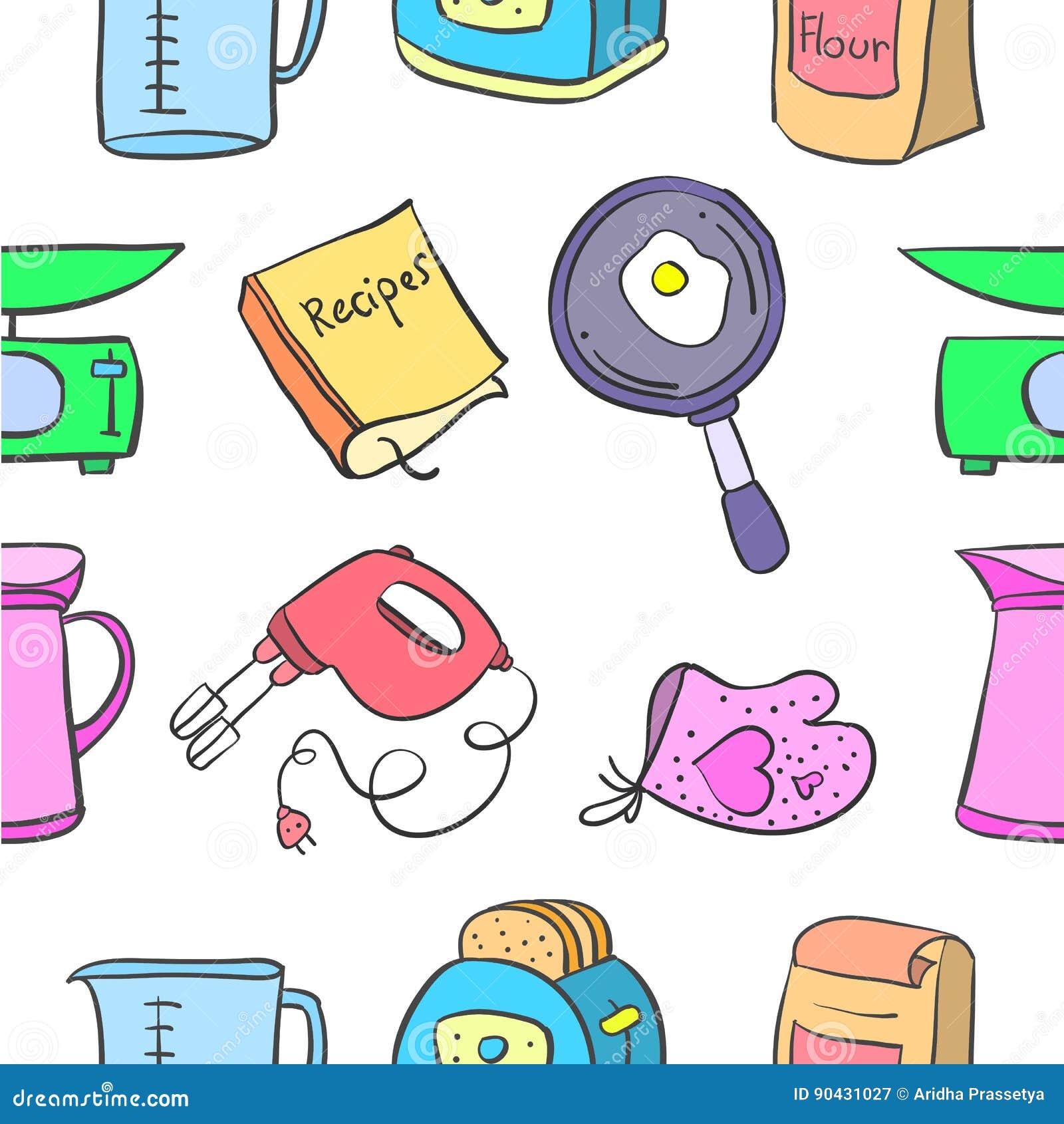 Doodle of Kitchen Set Colorful Style Stock Vector - Illustration of ...