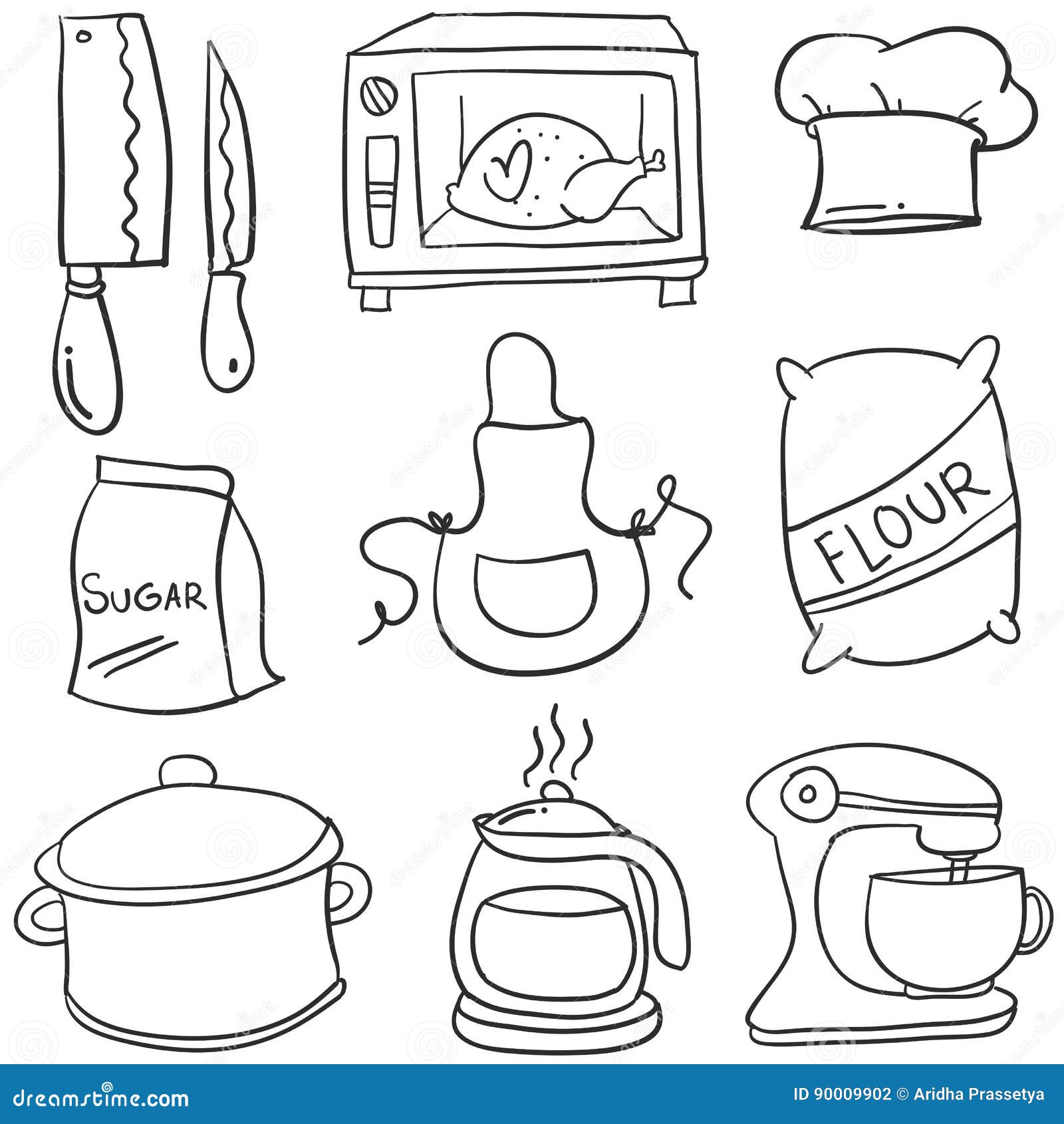 Doodle Kitchen Set Hand Draw Stock Vector - Illustration of cutlery ...