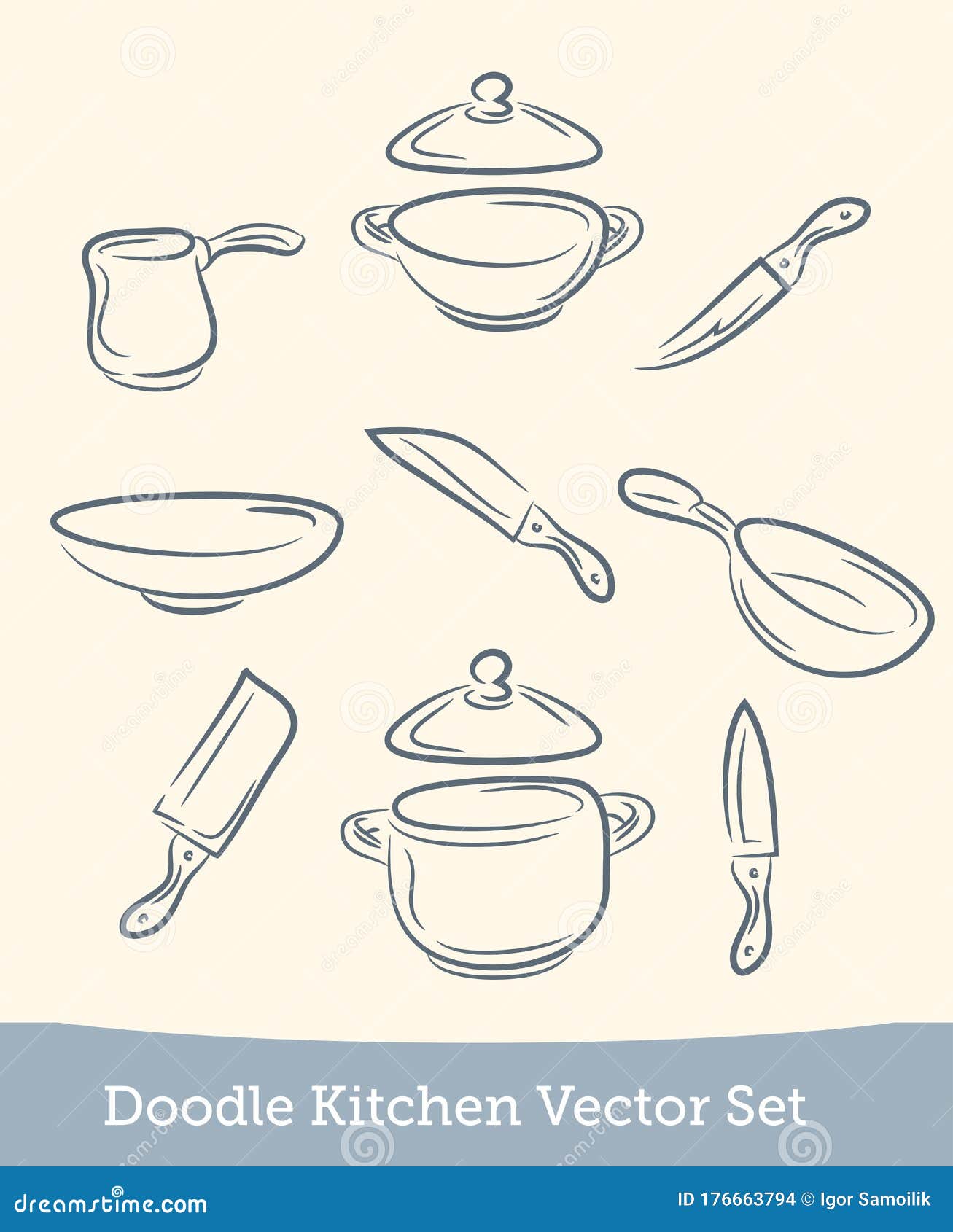 Doodle Kitchen Set Isolated on White Background. Vector Stock Vector ...