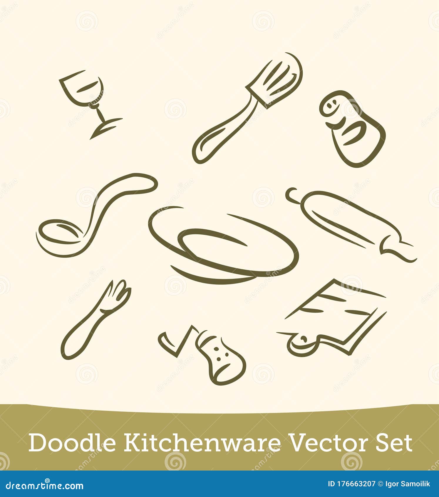 Doodle Kitchen Set Isolated on White Background. Vector Stock Vector ...
