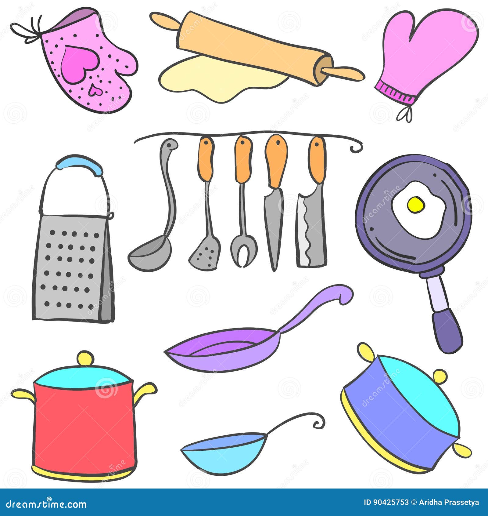 Doodle of Kitchen Set Various Collection Stock Vector - Illustration of ...