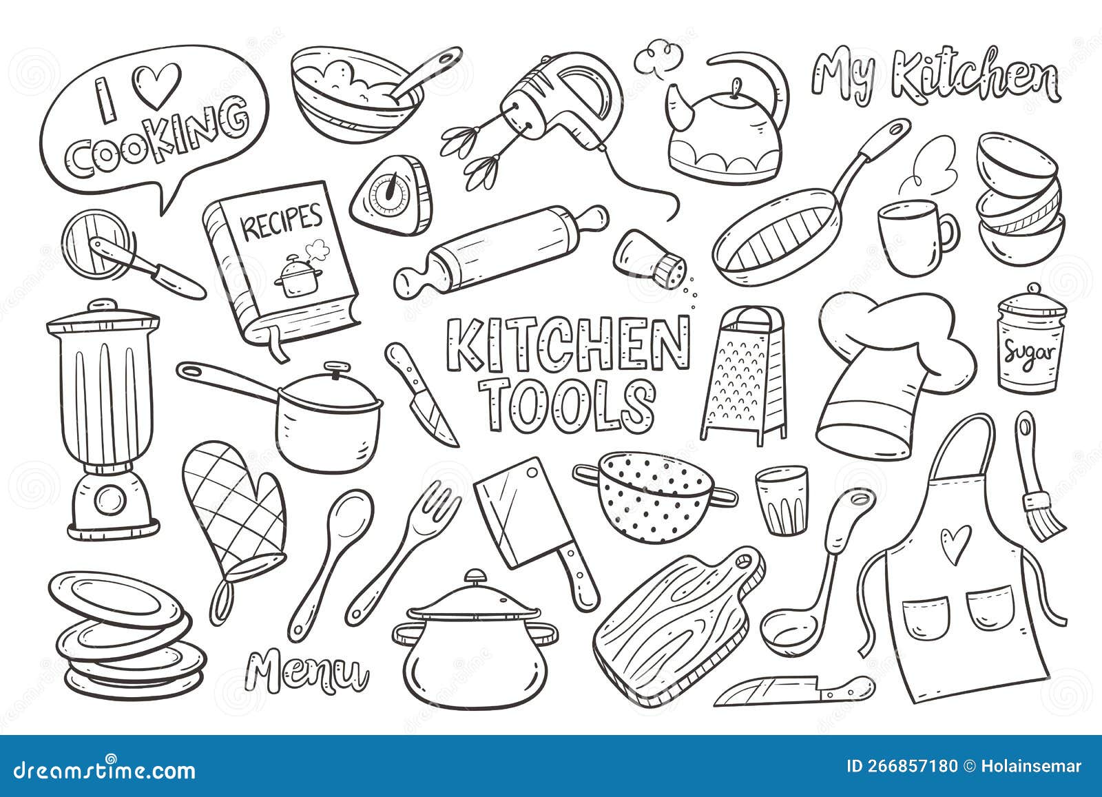 Doodle Kitchen Tool Isolated Background Stock Vector - Illustration of ...