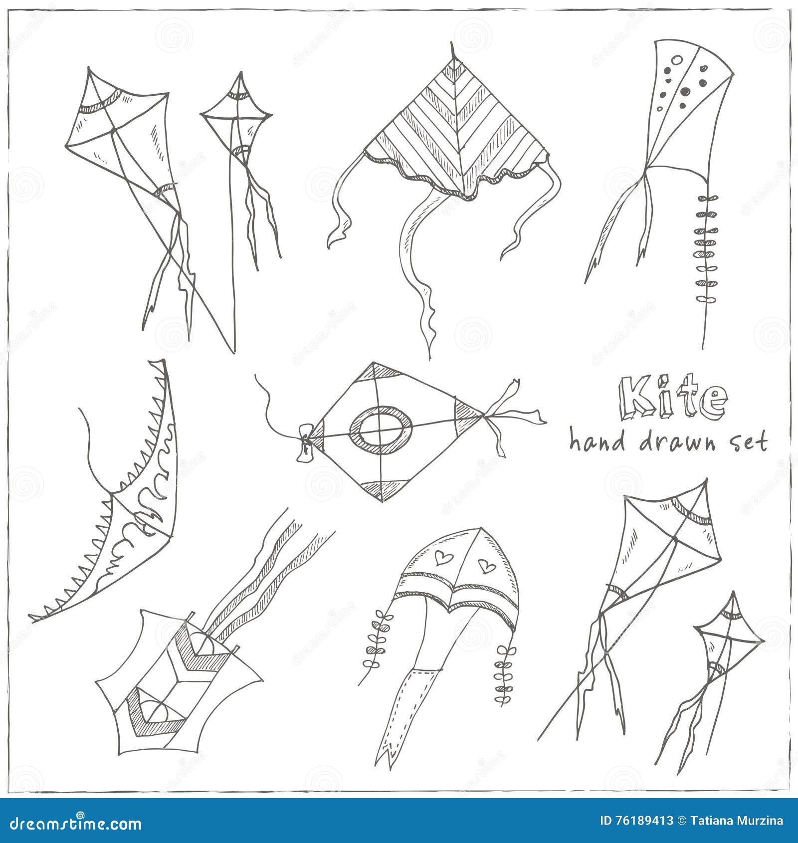 Doodle Kite Set on Black Background Stock Vector - Illustration of game ...