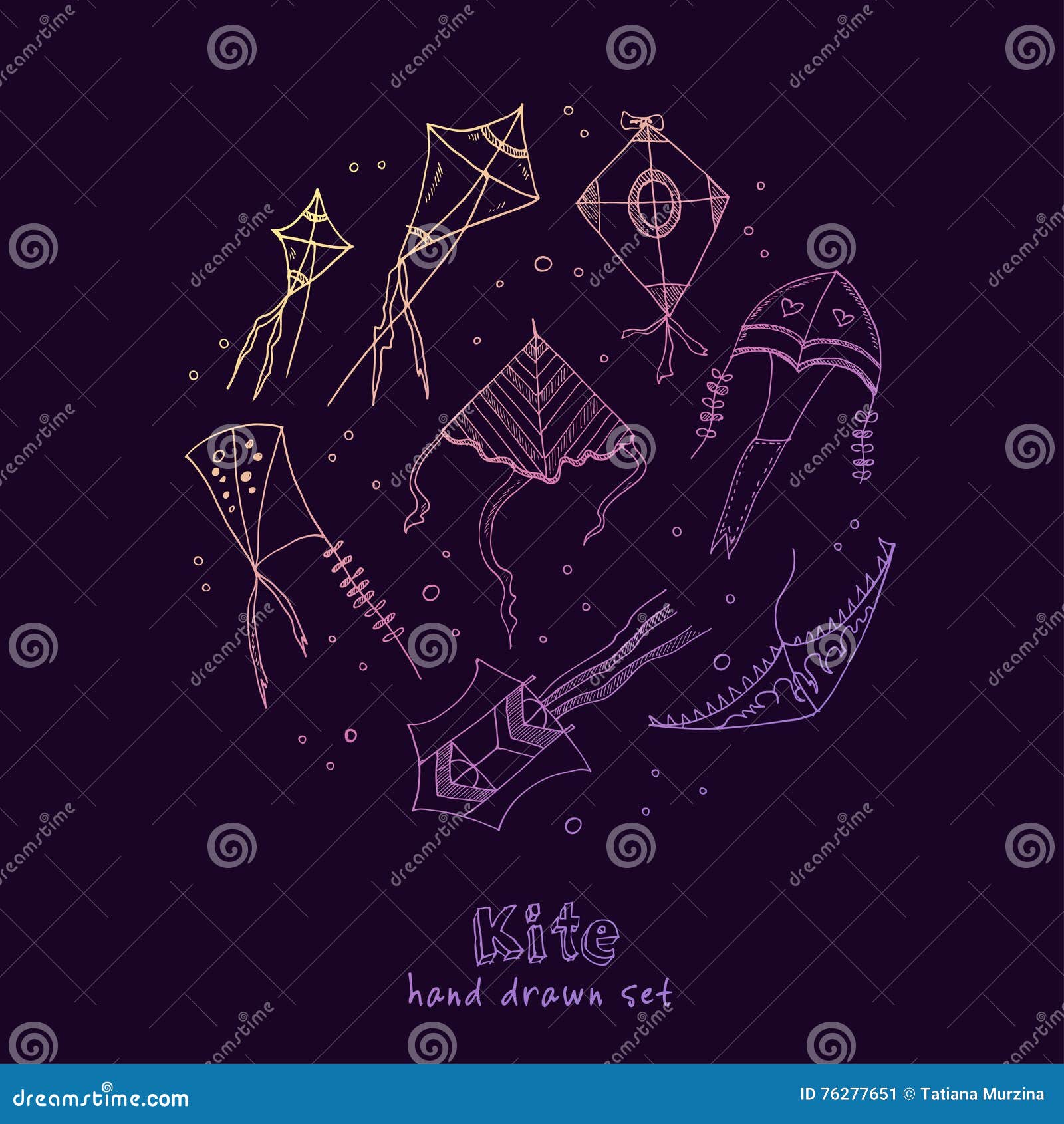 Doodle Kite Set on Black Background Stock Vector - Illustration of ...