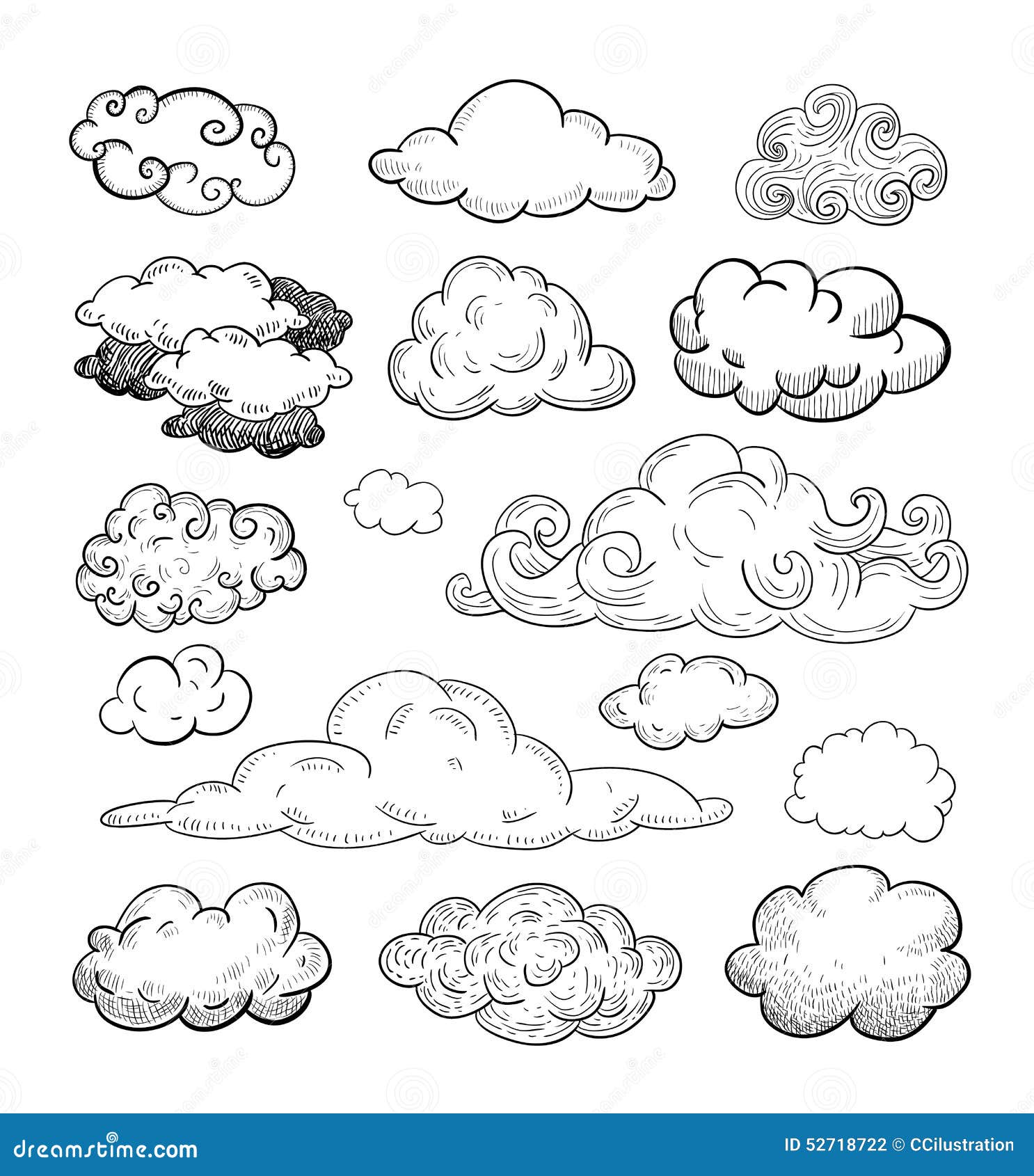 Doodle Kolekcja Ręki Rysować Wektor Chmury Ilustracja Wektor - Obraz ...