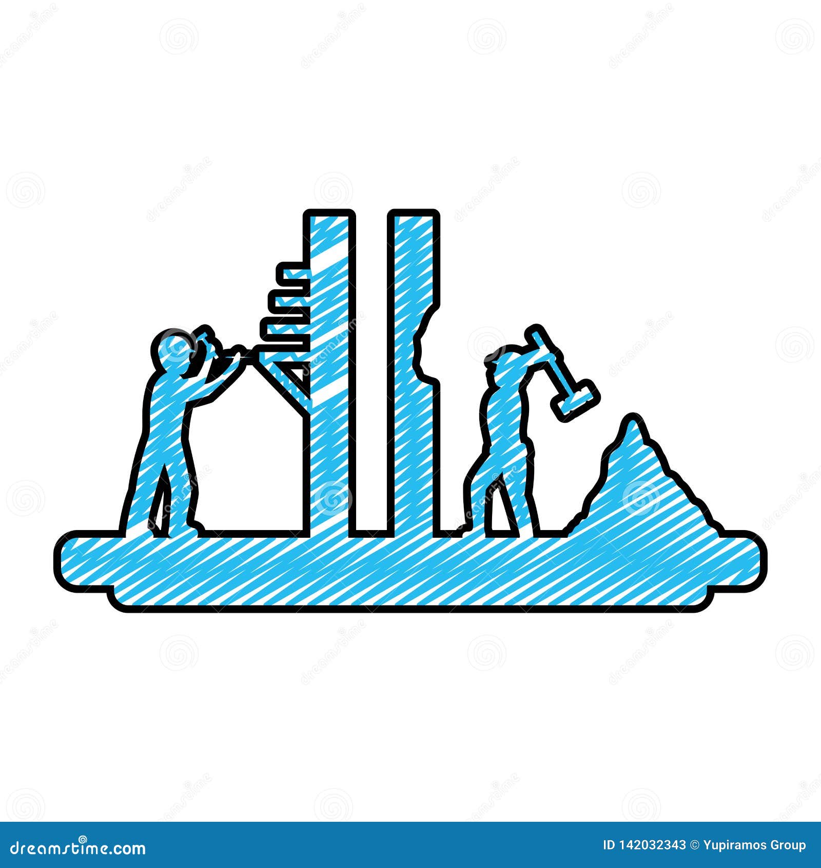 Doodle Laborer Equipment with Working Building Construction Stock ...