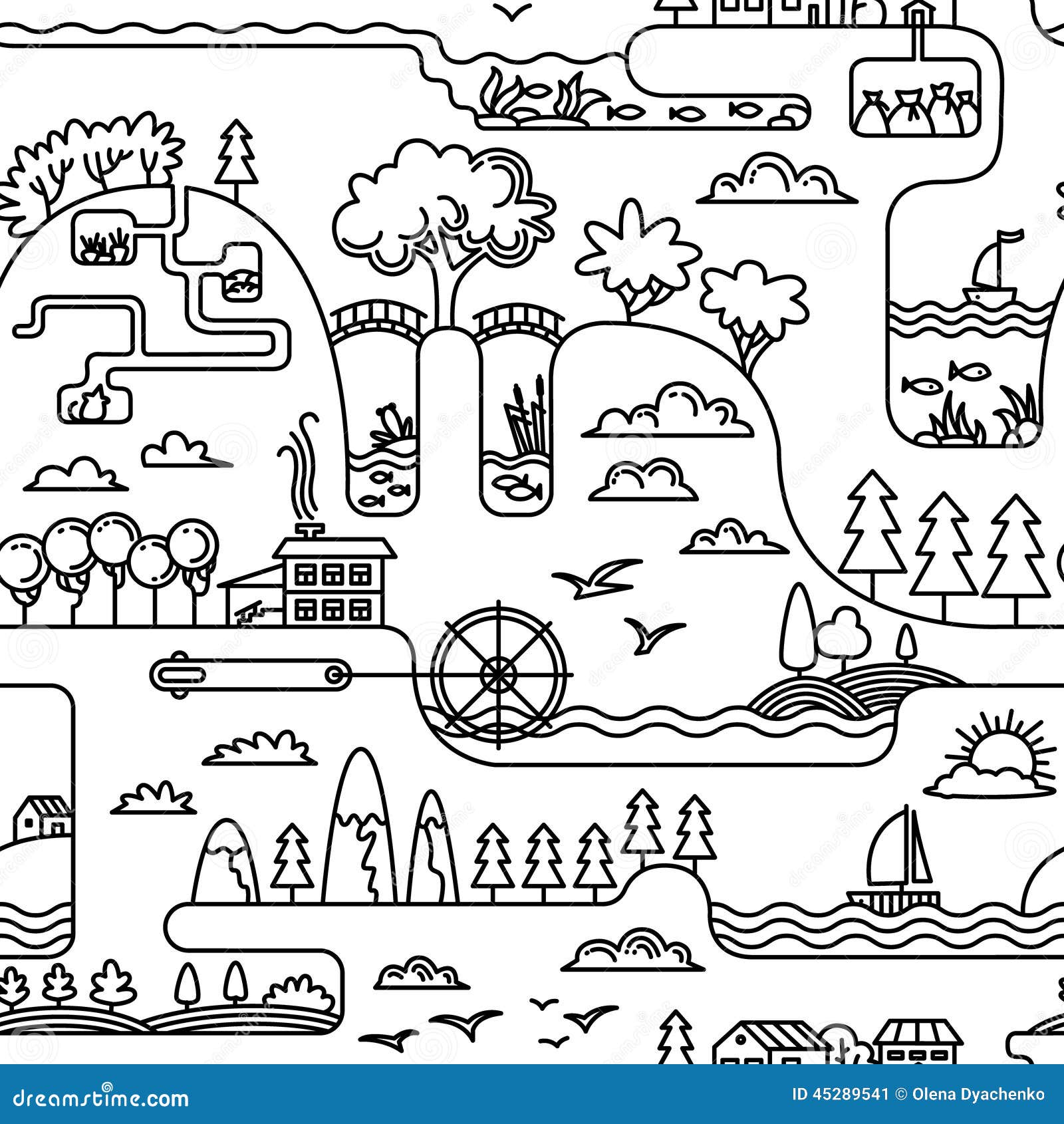 Doodle landscape stock illustration. Illustration of hill - 45289541