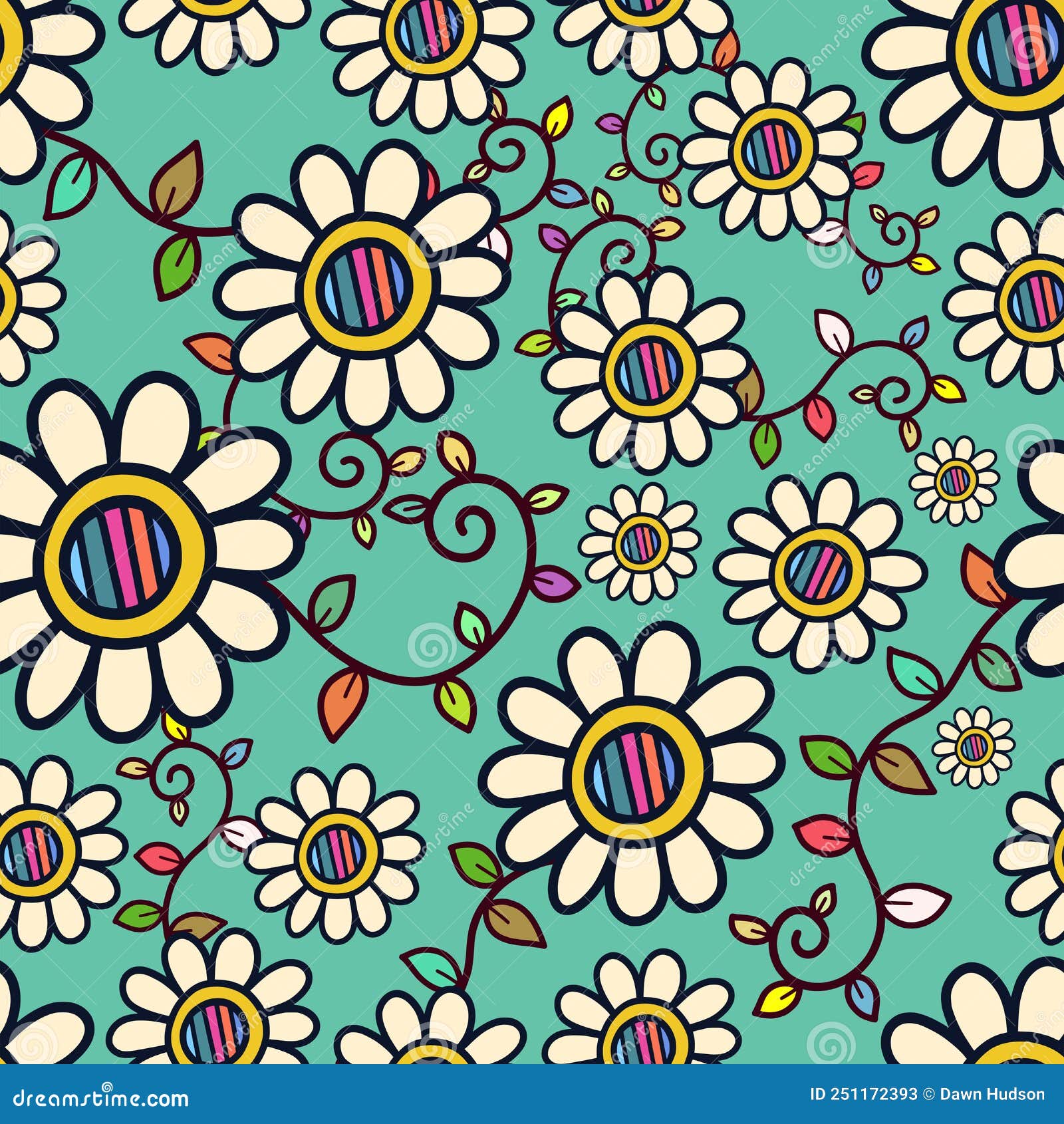 Doodle Leaf Branch Daisy Flower Pattern Stock Vector - Illustration of ...