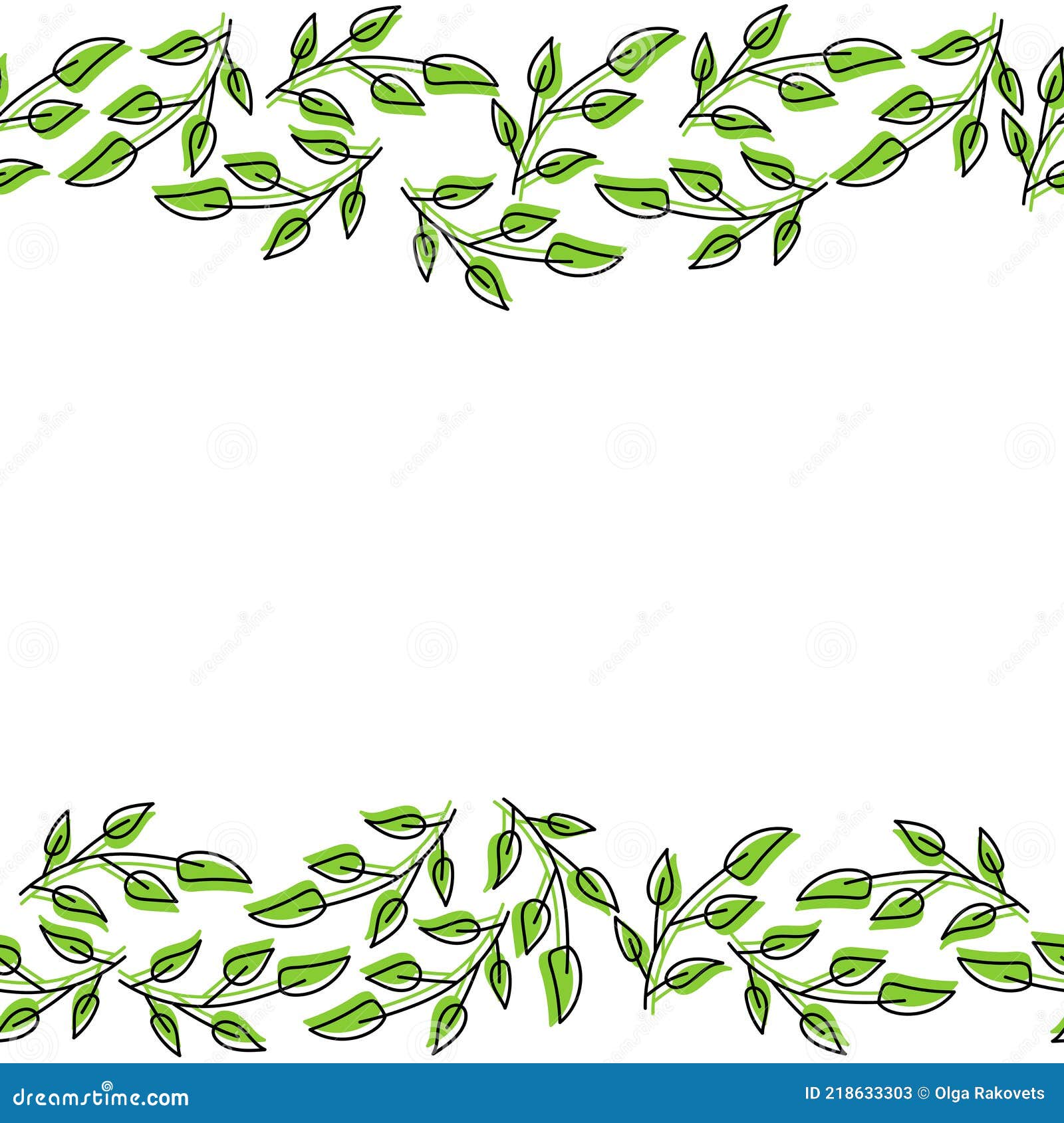 Doodle Leaf Contour Horizontal Borders with Green Silhouette, Divider ...