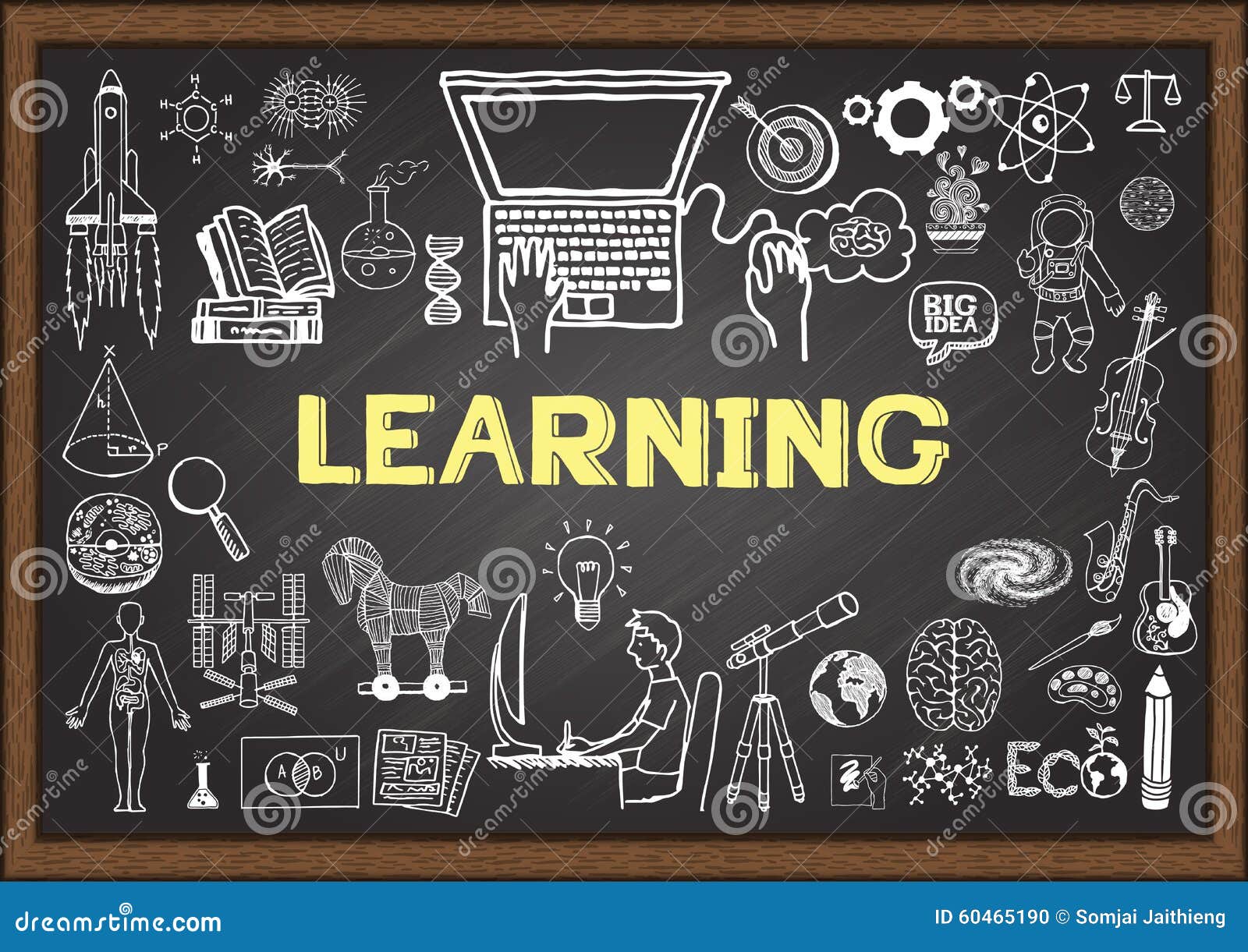 Doodle about Learning on Chalkboard. Stock Vector - Illustration of ...
