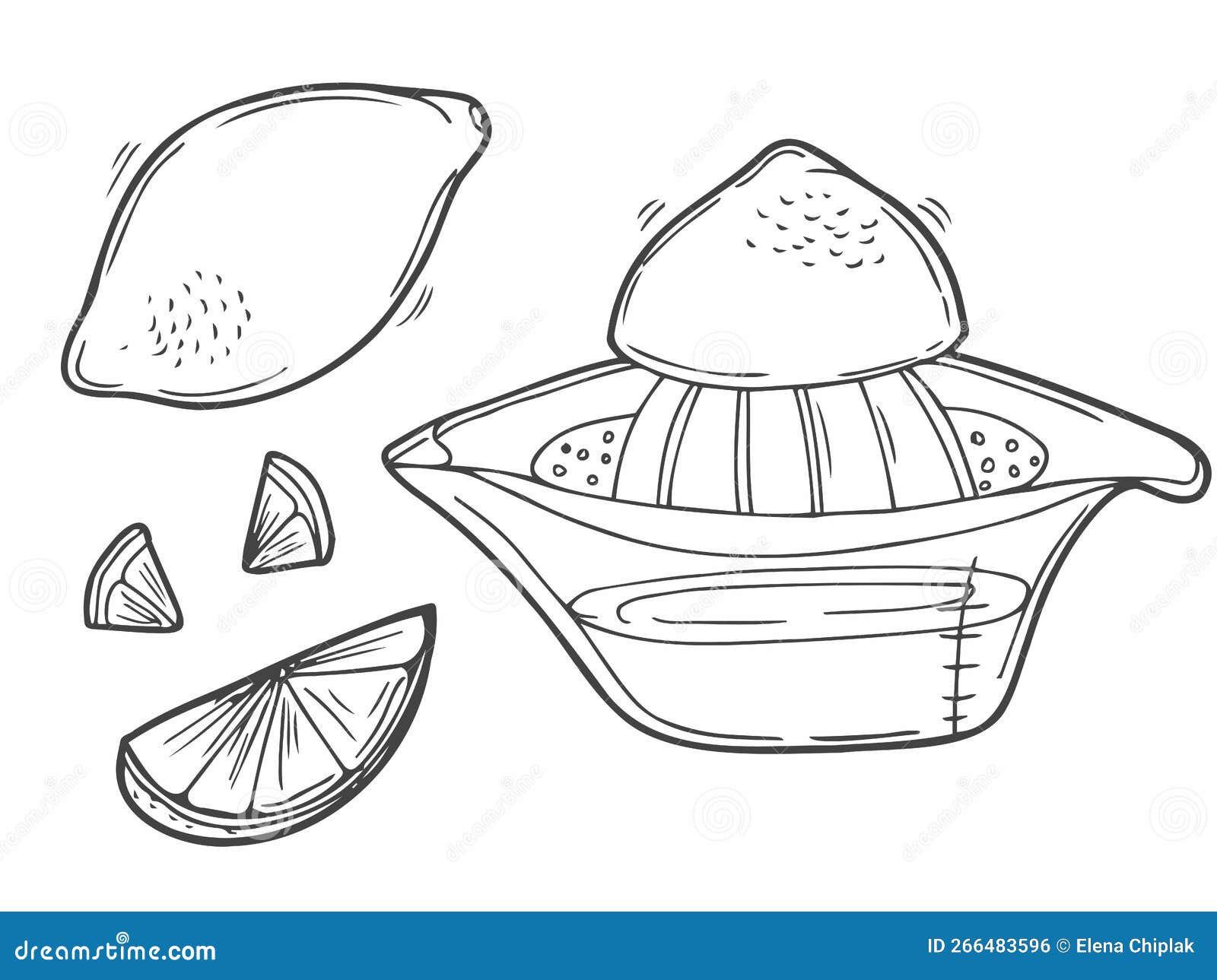 Doodle Lemon Squeezer with Lemon and Lemon Pieces in Vector Stock ...