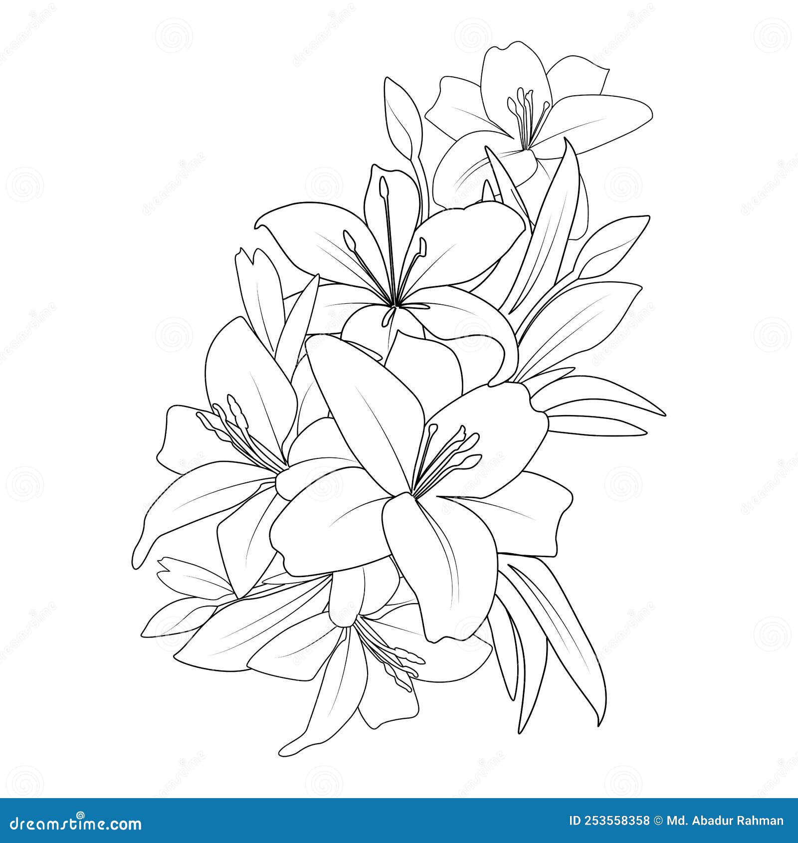 Doodle Lily Flower Coloring Page Drawing with Line Art Drawing for ...