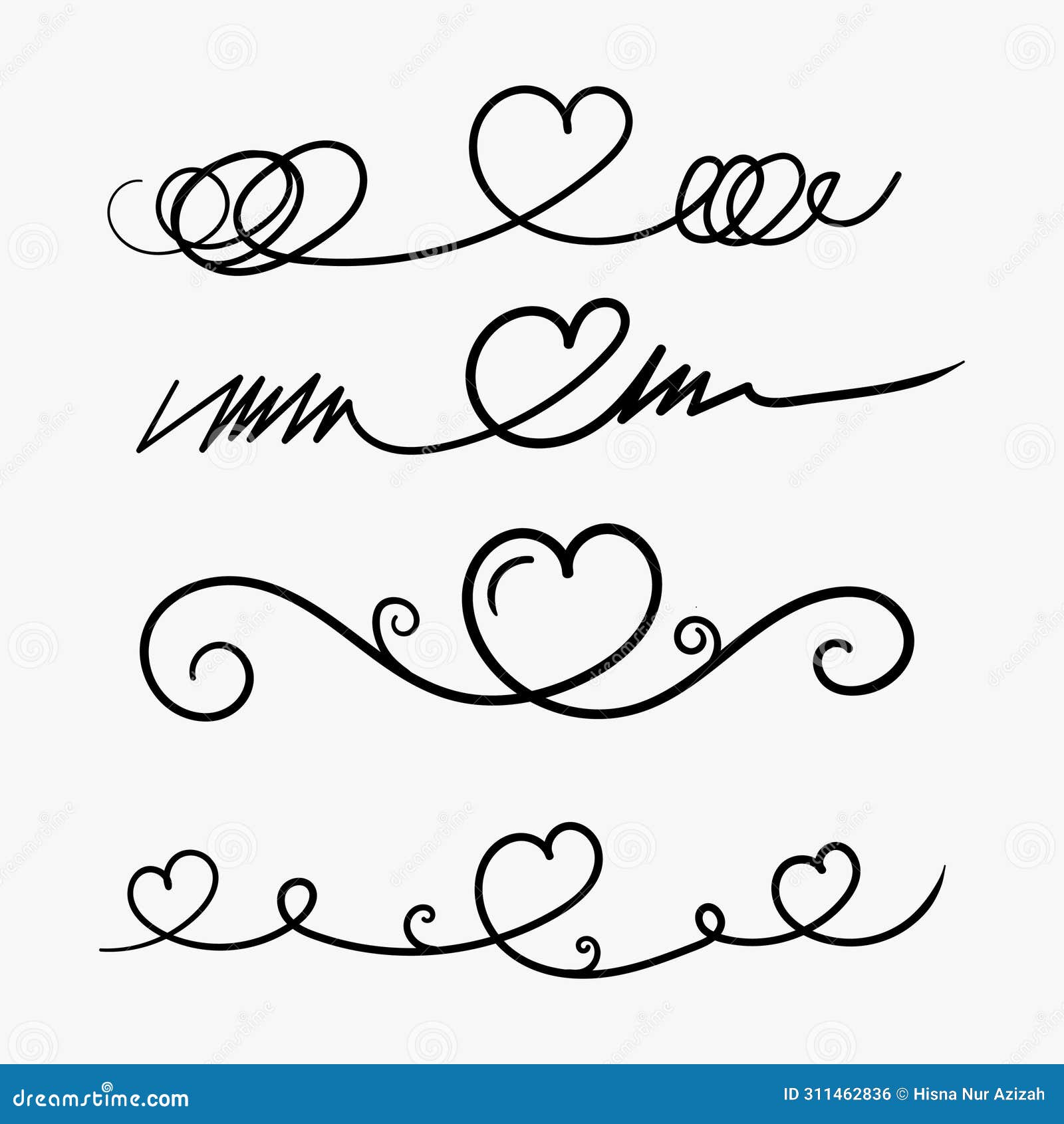 Doodle Line Vector Illustration of Swirling Hearts and Love Stock ...