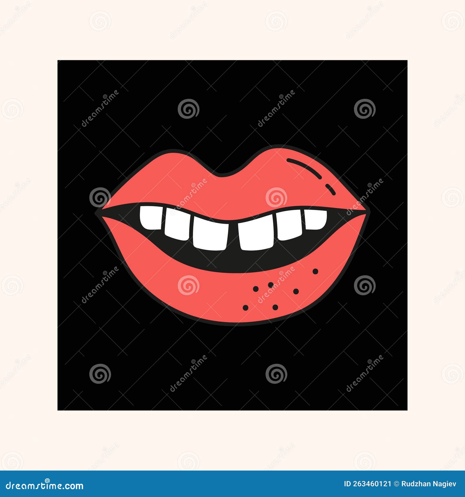 Doodle Lips in Black Square Stock Vector - Illustration of love ...