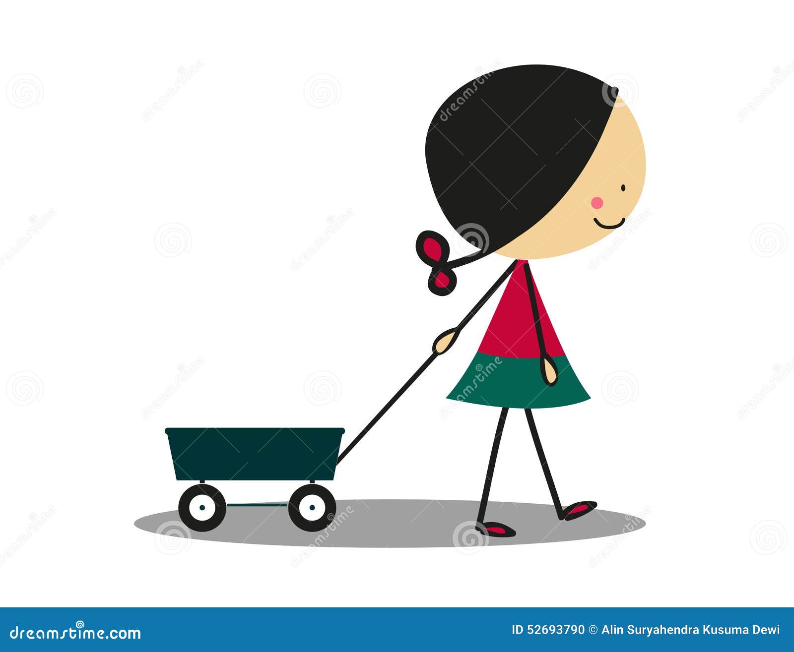 Doodle Little Girl Pull Cart - Full Color Stock Vector - Illustration ...