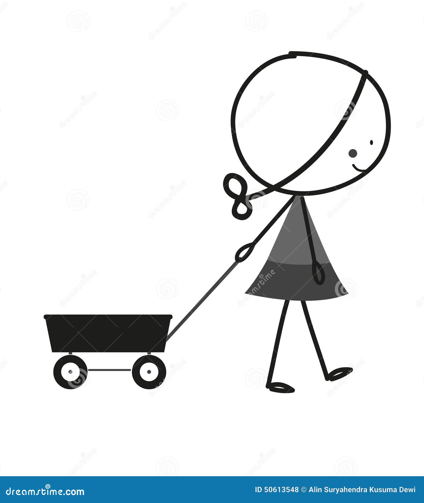 Doodle Little Girl Pull Cart Vector Illustration | CartoonDealer.com ...