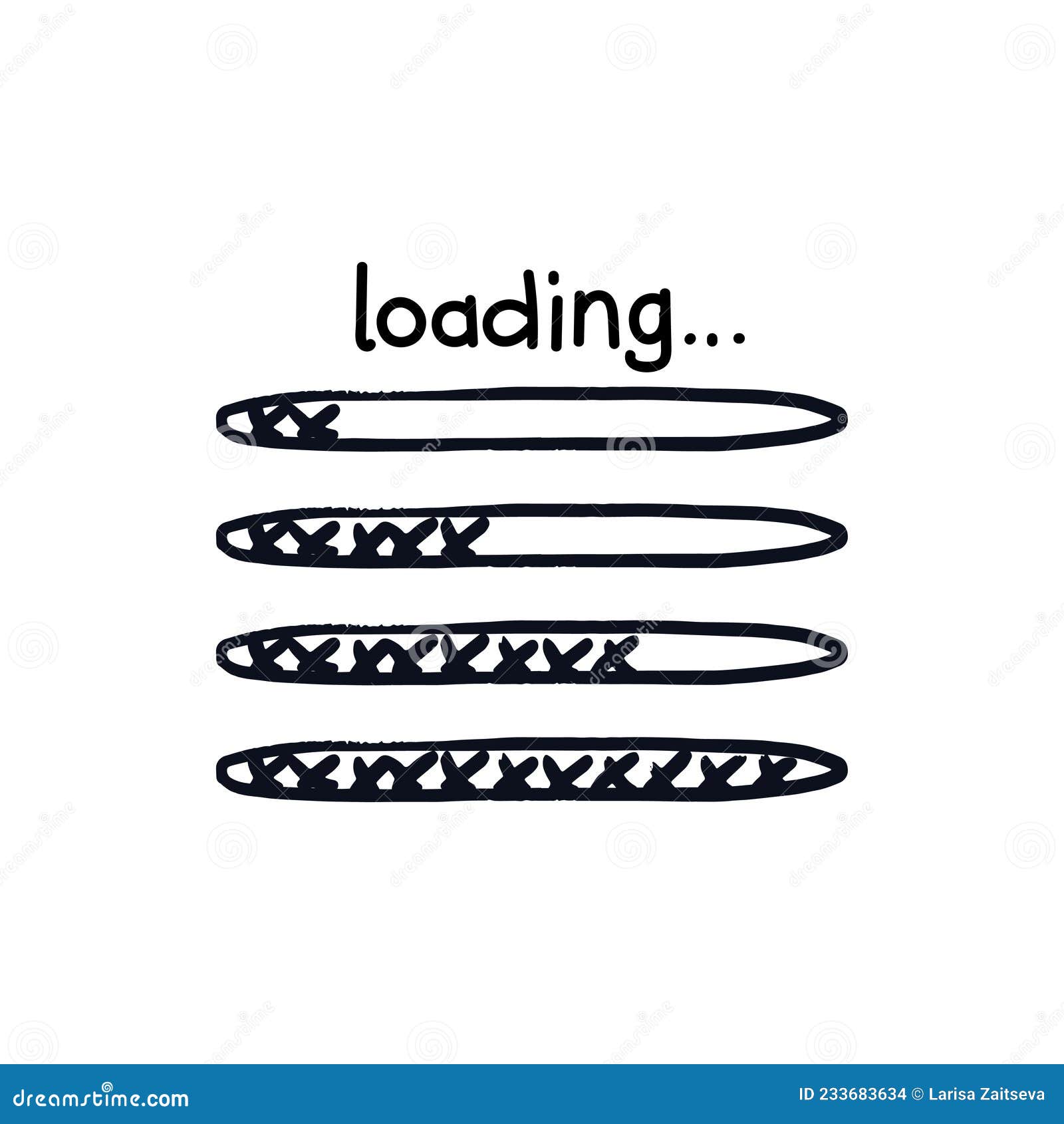 Doodle Loading Level. Hand Drawn Loading Bar Filled with Crosses from ...