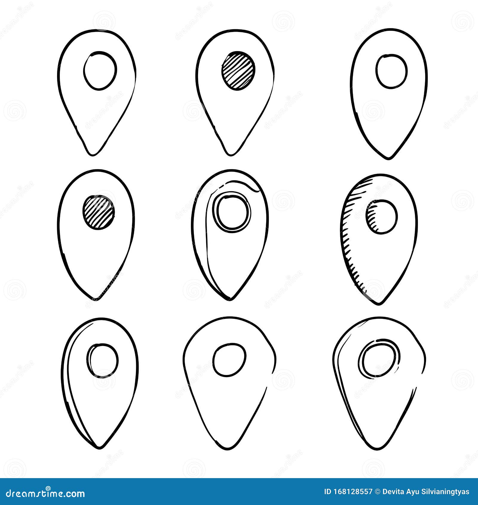 Doodle Location Map Pointer Illustration Vector Set Stock Vector ...