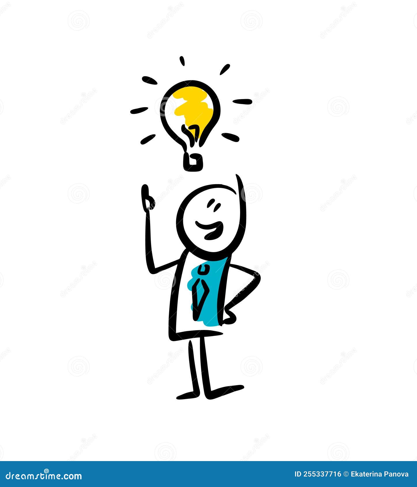 Doodle Man and Lighting Bulb Shouing Good Idea. Stock Vector ...
