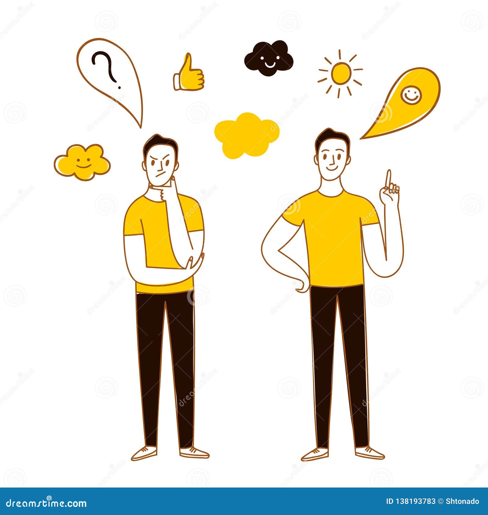 Doodle Man Thinking and Having an Idea Stock Illustration ...