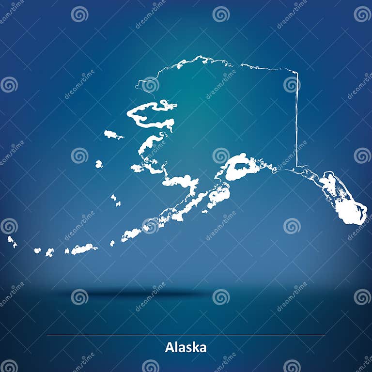 Doodle Map of Alaska stock vector. Illustration of proud - 125164189