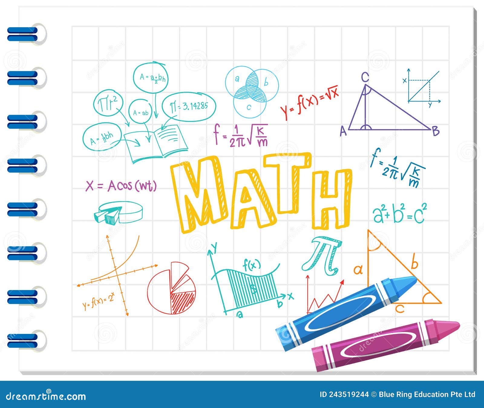 Doodle Math Formula with Mathematics Font on Notebook Stock Vector ...