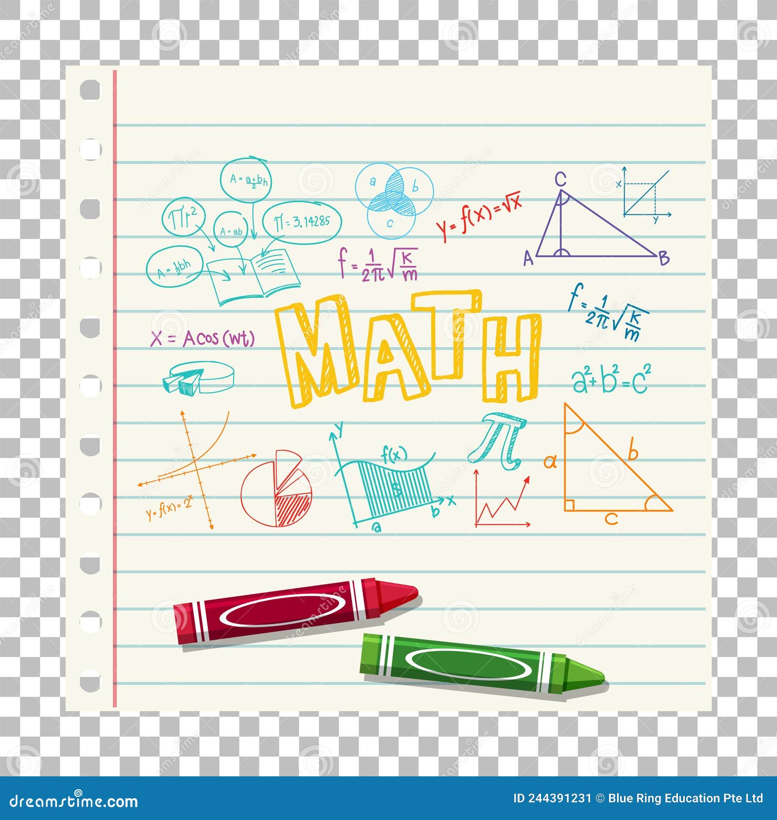 Doodle Math Formula with Mathematics Font on Notebook Page Stock Vector ...