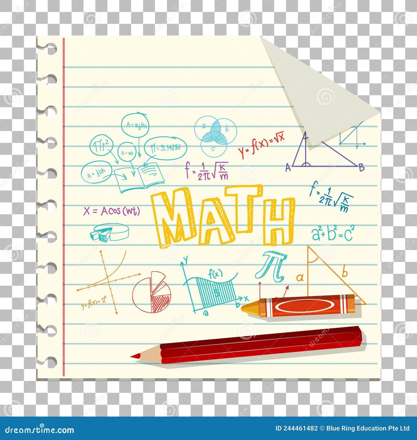 Doodle Math Formula with Mathematics Font on Notebook Page Stock Vector ...
