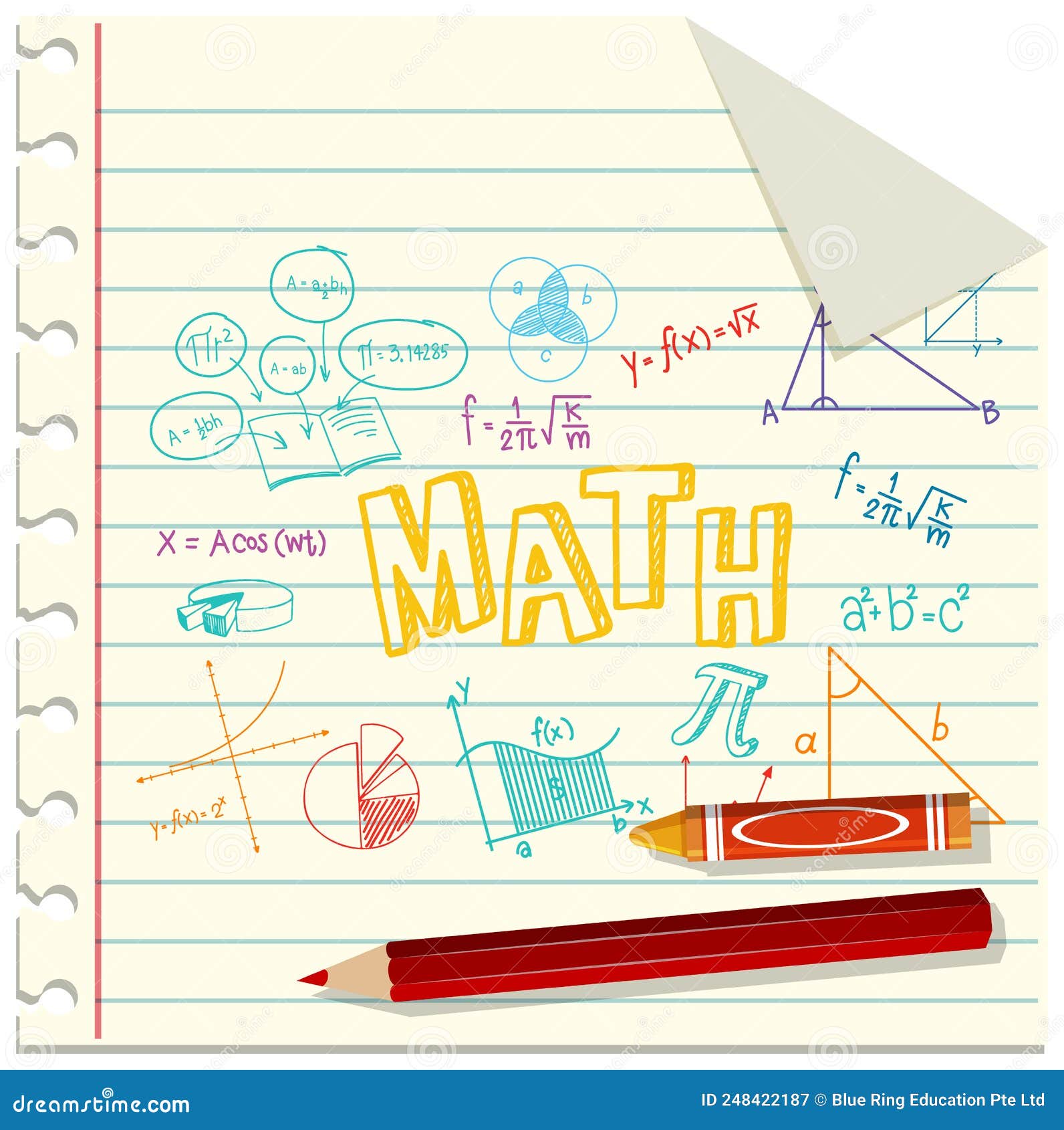 Doodle Math Formula with Mathematics Font on Notebook Page Stock Vector ...