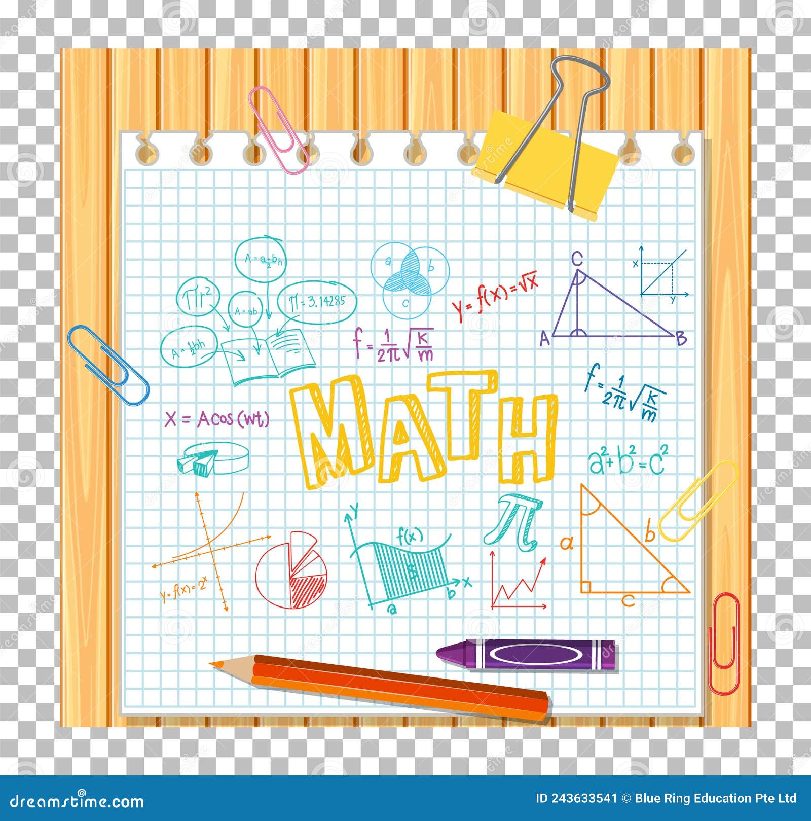 Doodle Math Formula With Mathematics Font On Wood Board Cartoon Vector ...