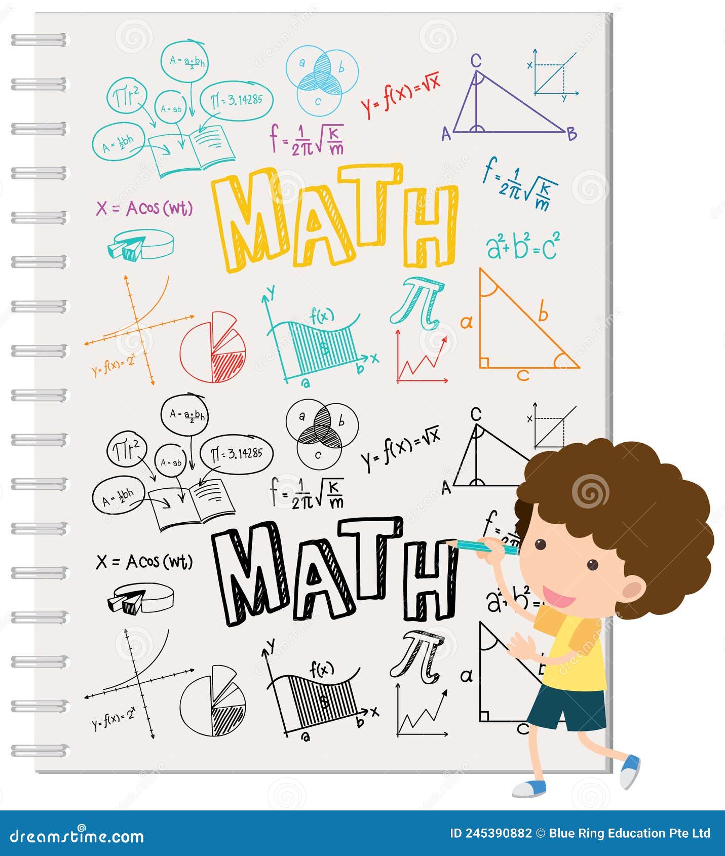 Doodle Math Formula on Notebook Page with Kid Stock Vector ...