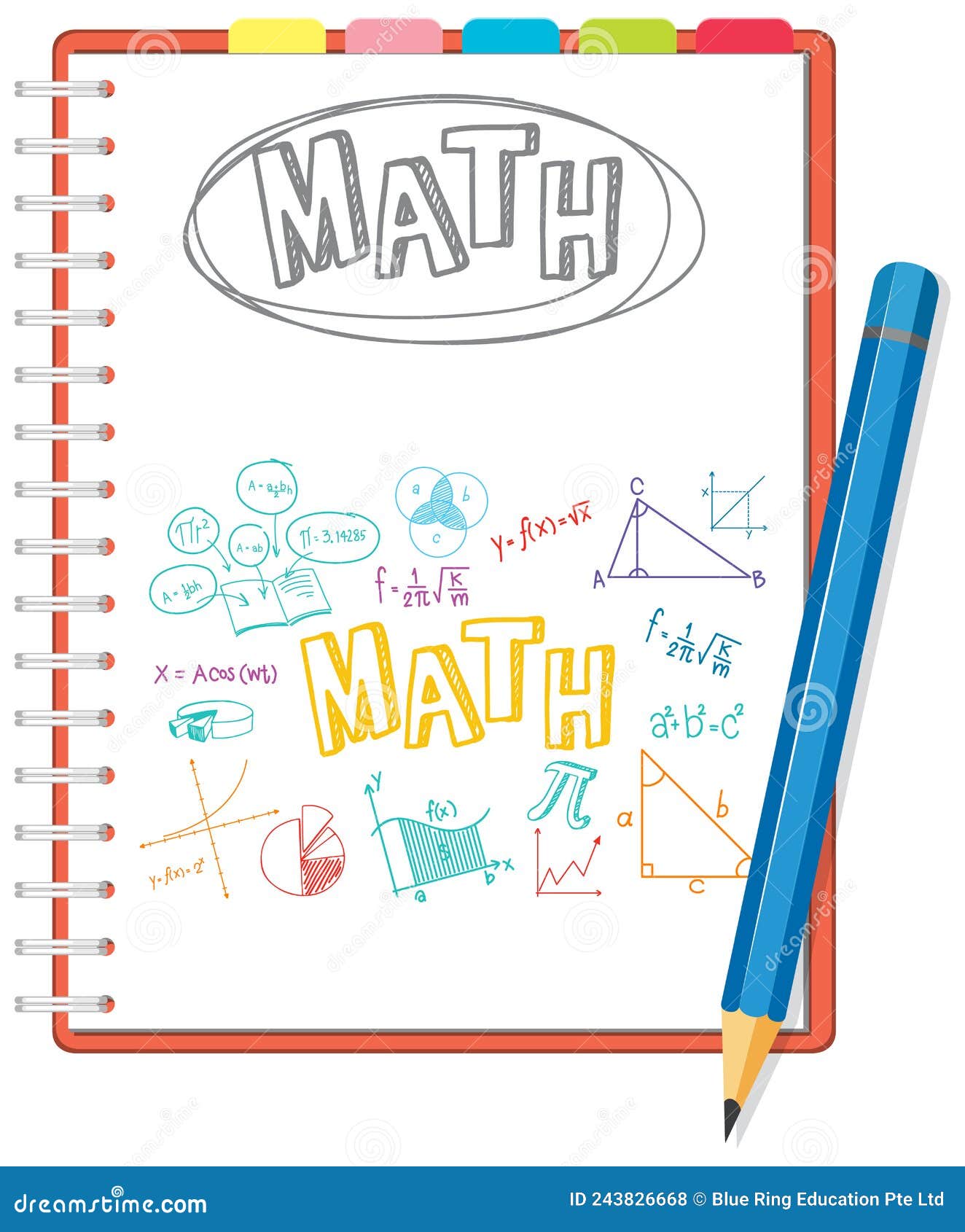 Doodle Math Formula on Notebook Page with Pencil Stock Vector ...