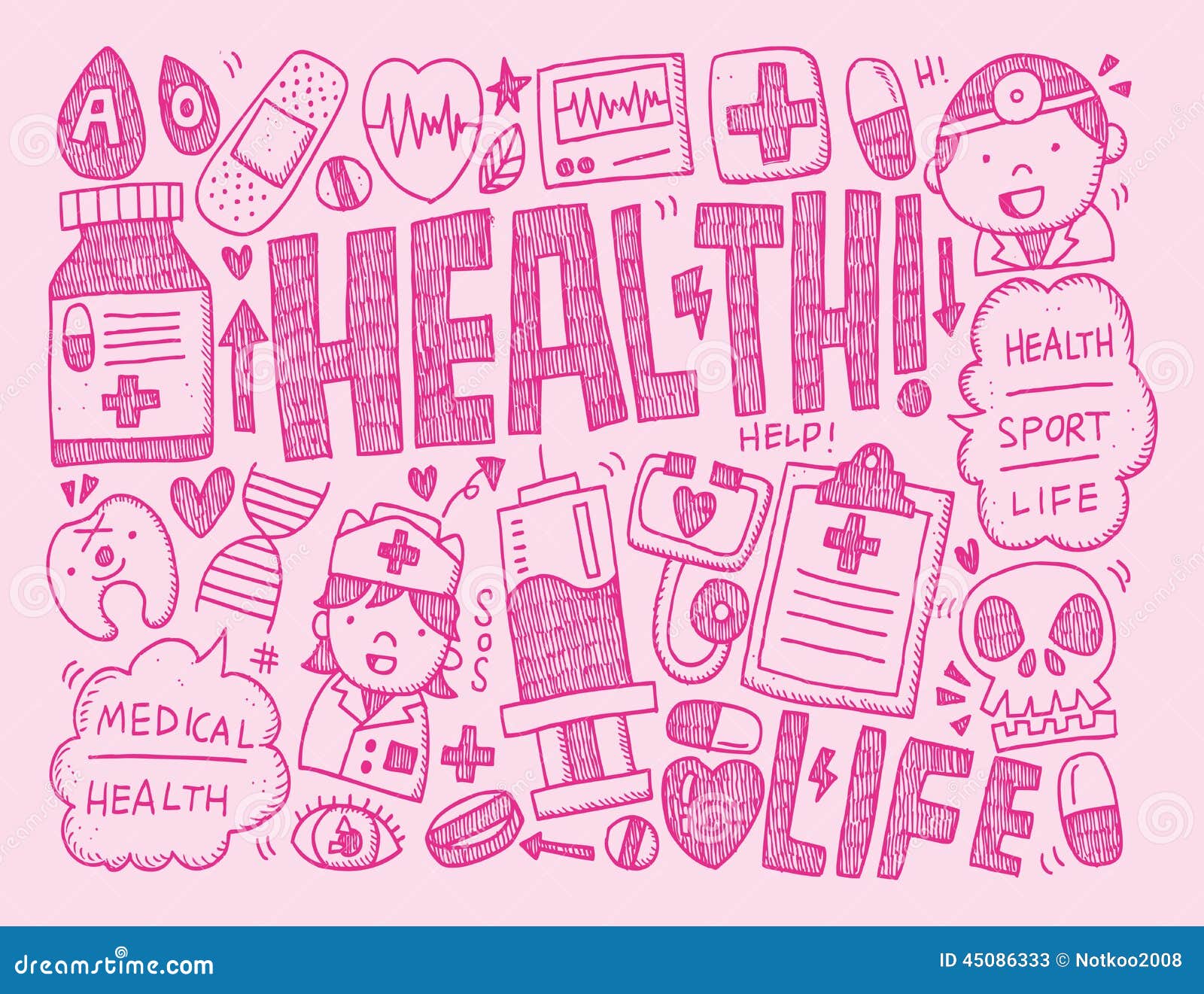 100 Doodle Medical Icons Set Cartoon Vector | CartoonDealer.com #34682193