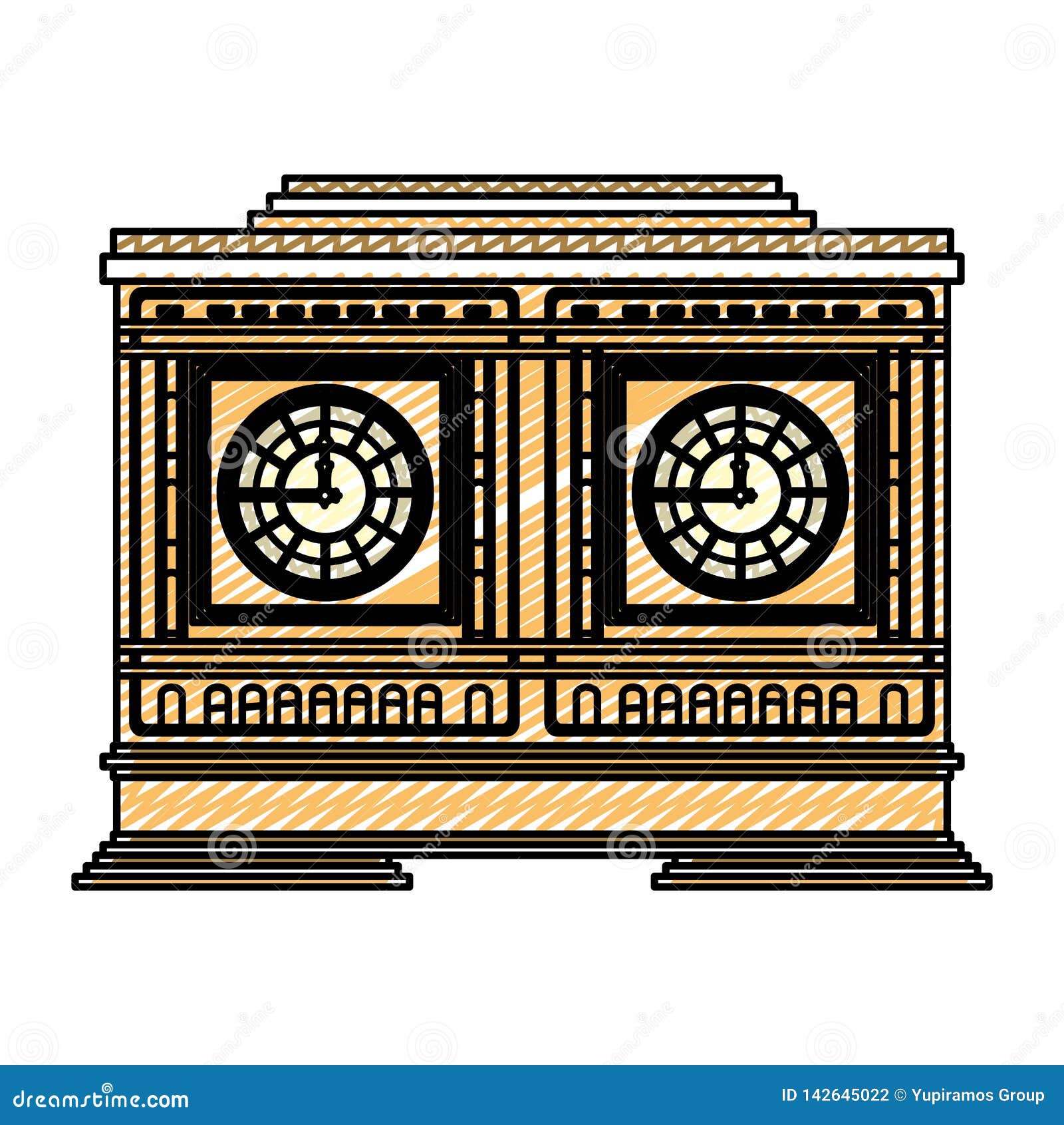 Doodle Medieval Clock Object Structure Design Stock Vector ...
