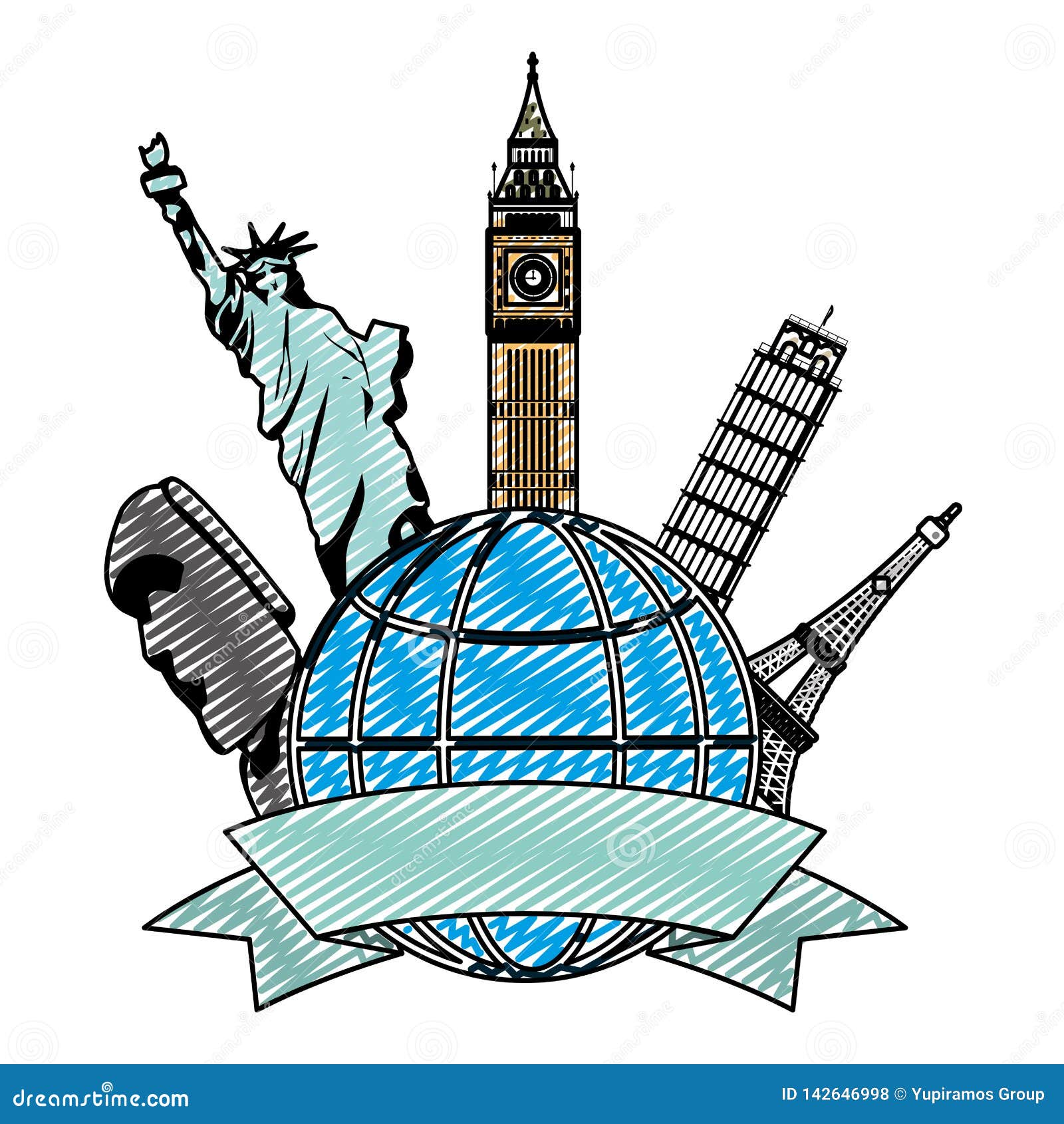 Doodle Medieval Towers and Sculptures Architecture on the World Stock ...