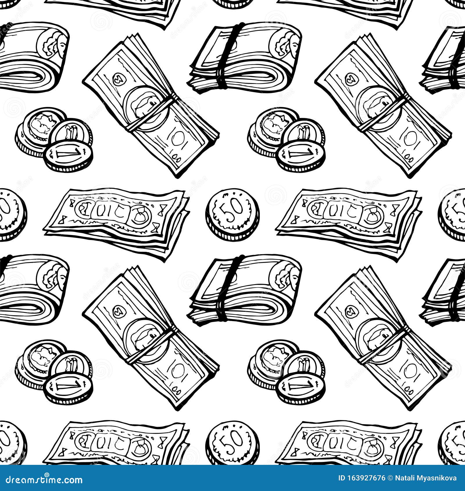Doodle Money Seamless Pattern Background. Hand Draw Vector Illustration ...