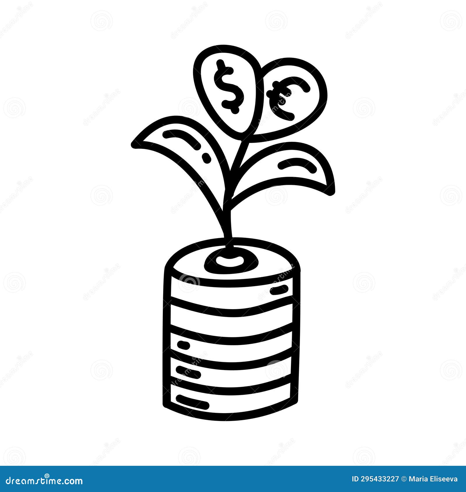 Doodle Money Tree with Coins. Finance Hand Drawn Plant Stock Vector ...
