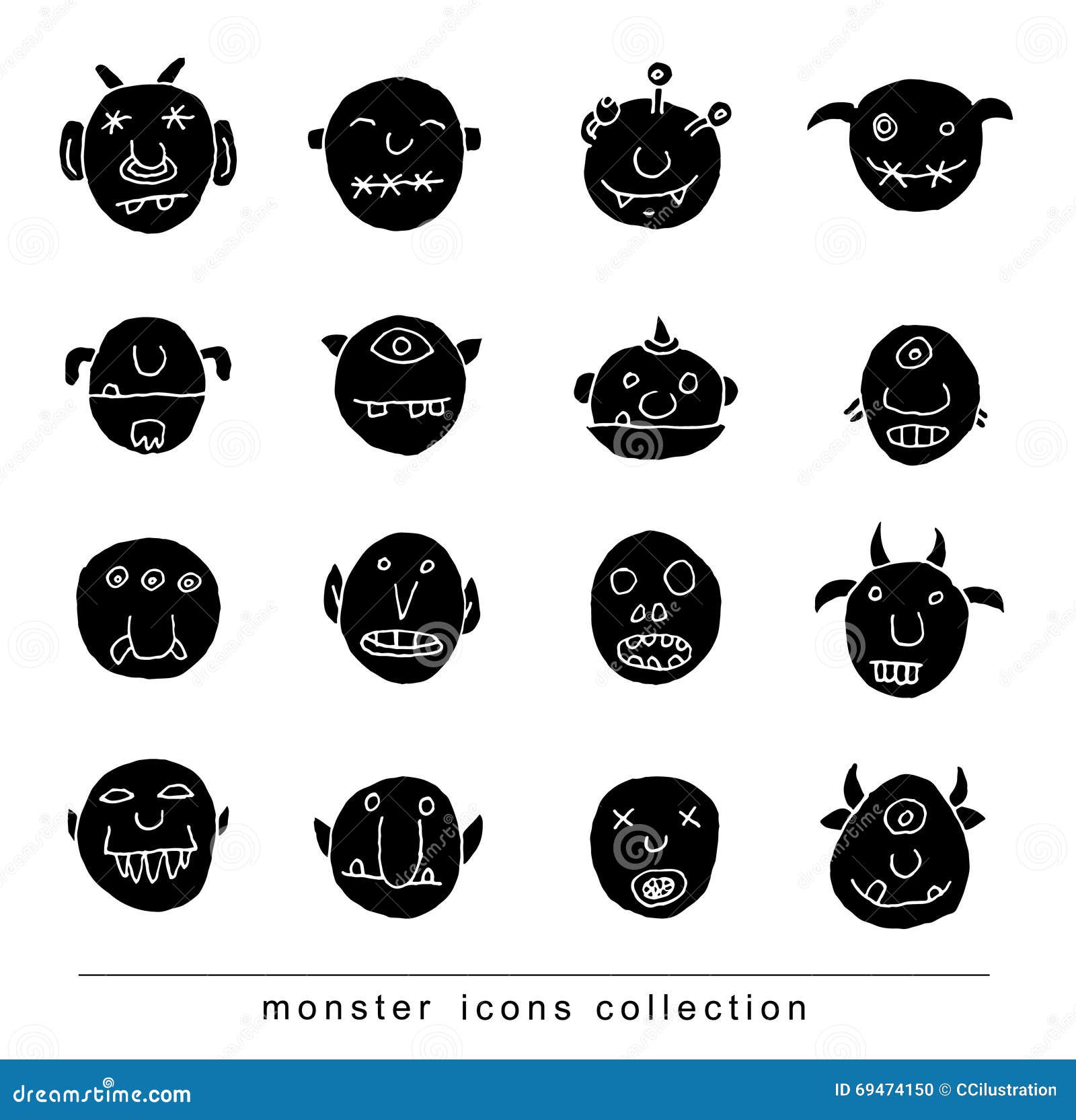 Doodle Monster Icon, Vector Illustration. Stock Vector - Illustration ...