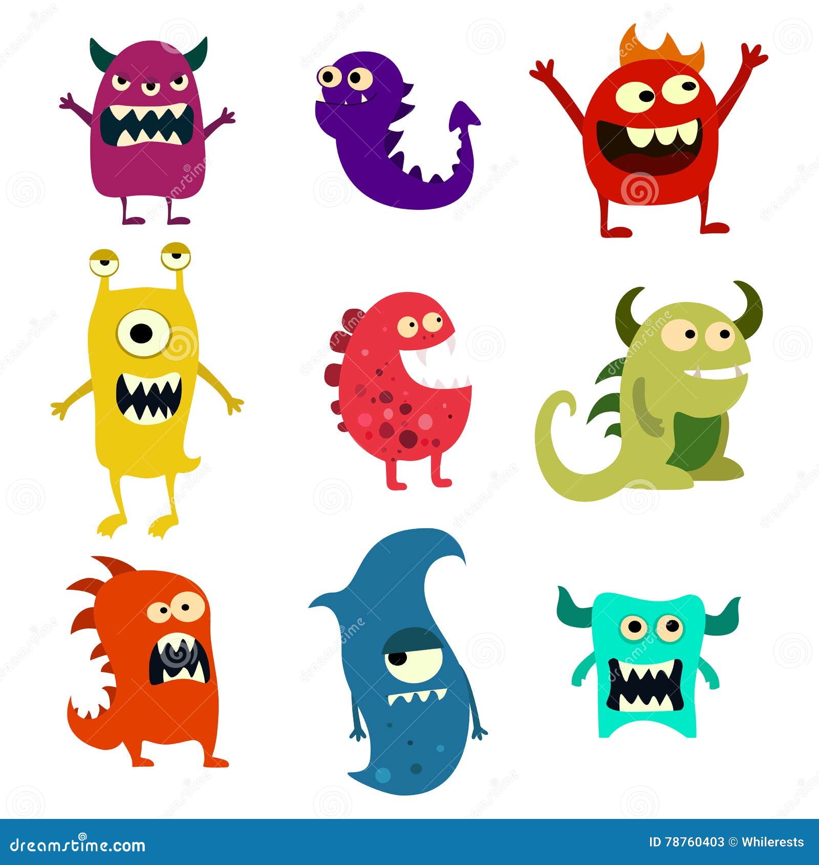 Doodle Monsters Set. Colorful Toy Cute Alien Monster Stock Vector ...