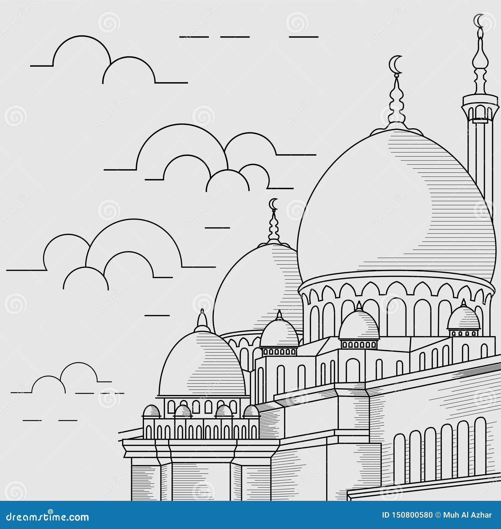Mosque Line Art Vector Minimalist Design. Islamic Ornament Background ...