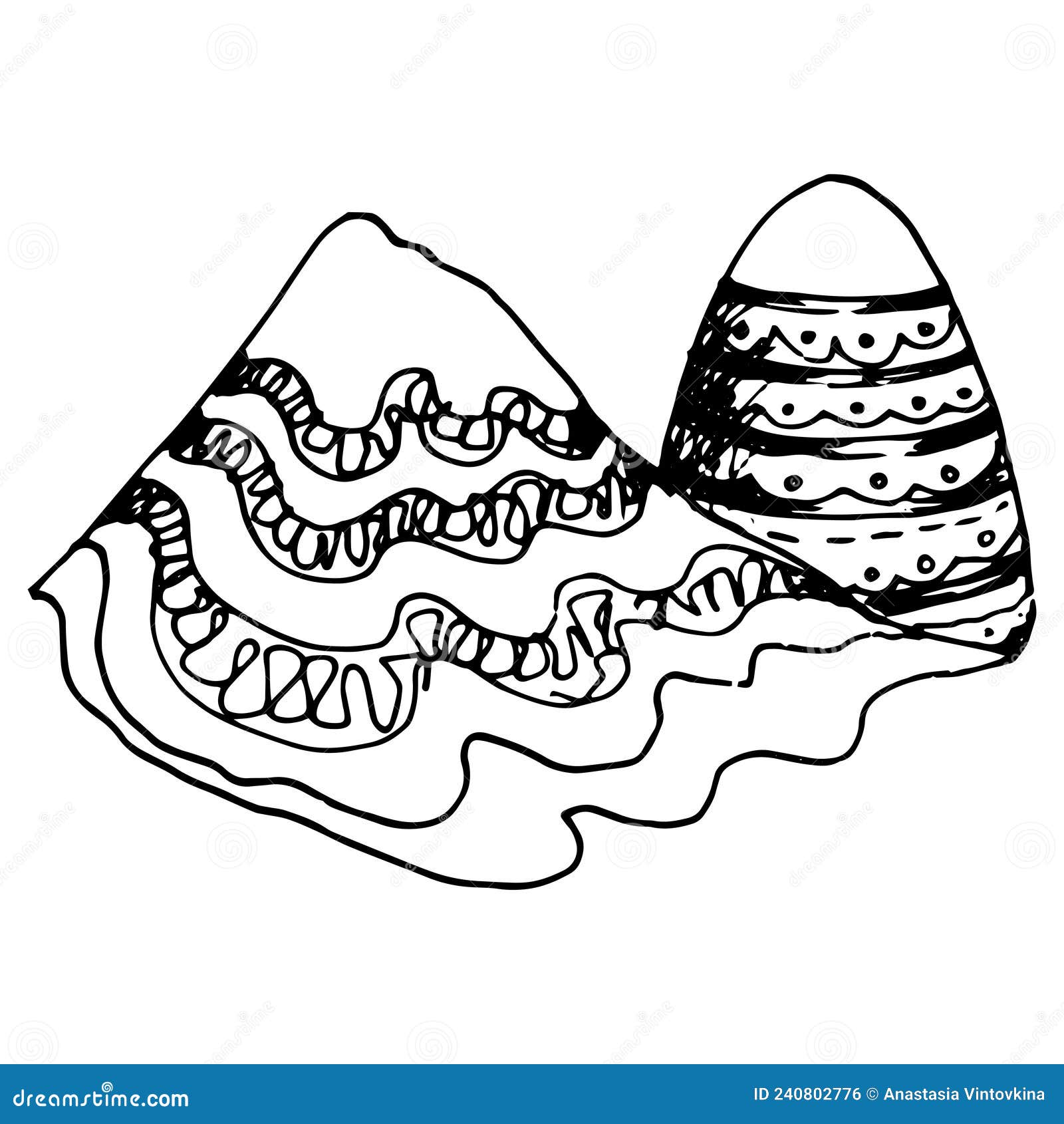 Drawing of a Mountain with Several Peaks and a Pattern of Wavy Lines ...