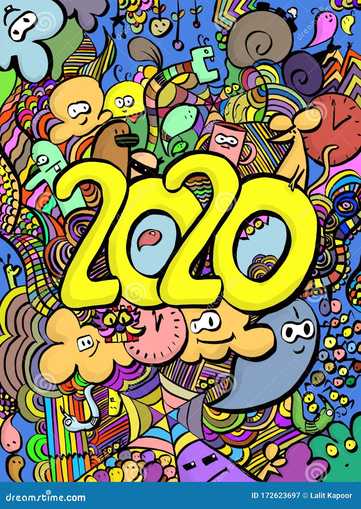 2020 Doodle with Multiple Characters and Colors Stock Illustration ...