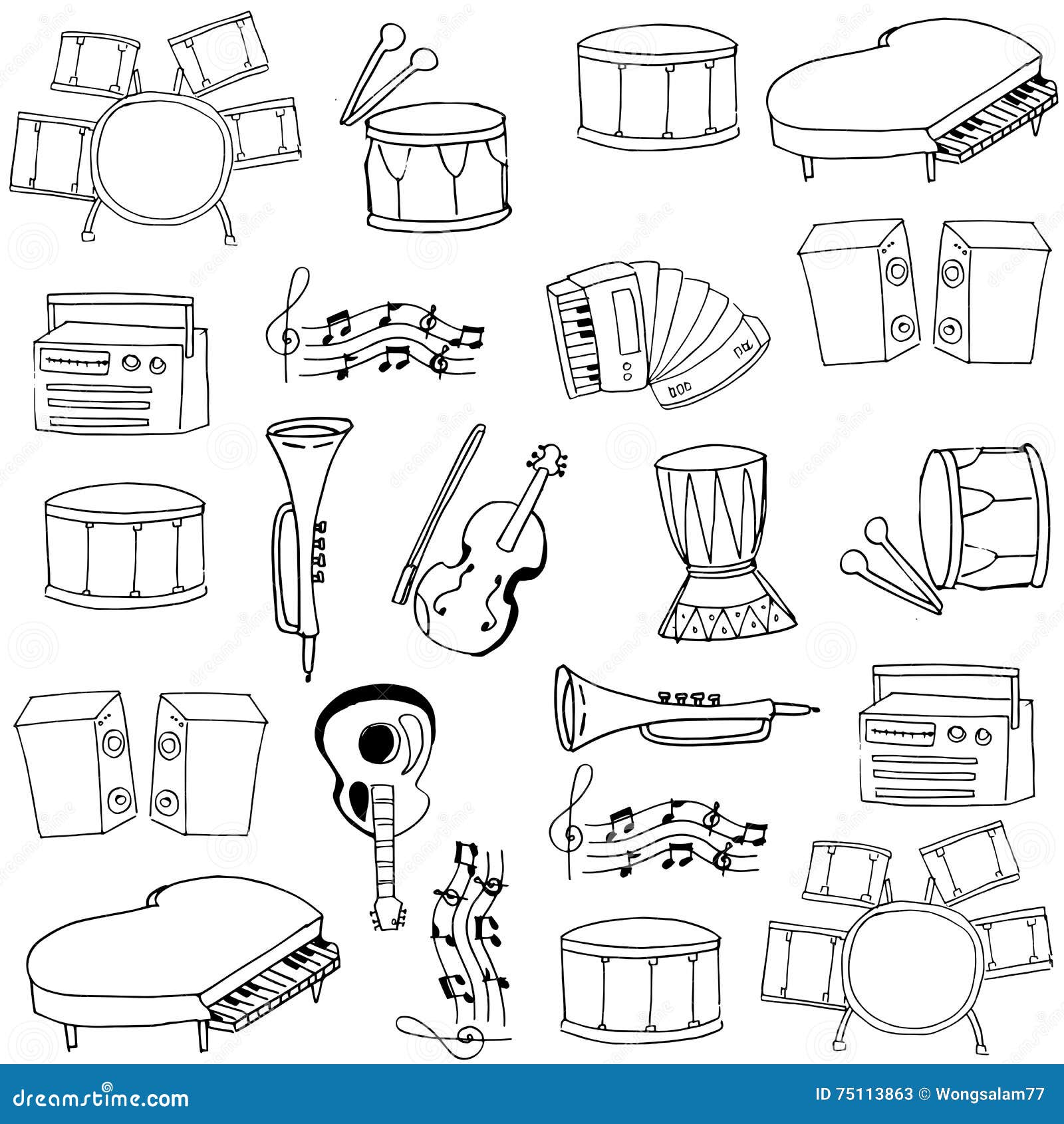 Doodle Music Element with Hand Draw Stock Vector - Illustration of ...