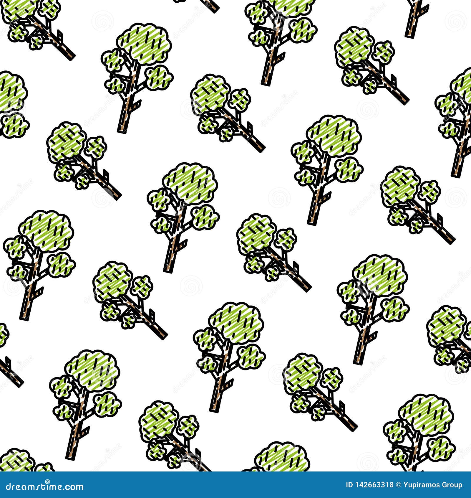 Doodle Natural Tree Branches Leaves Background Stock Vector ...